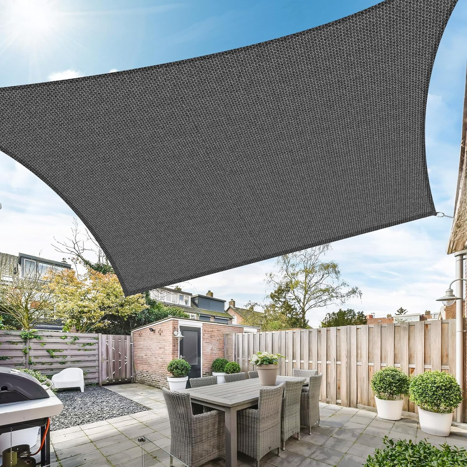 Sun Shade Sail Canopy 10' x 13' Rectangle, 95% UV Block, Permeable ...