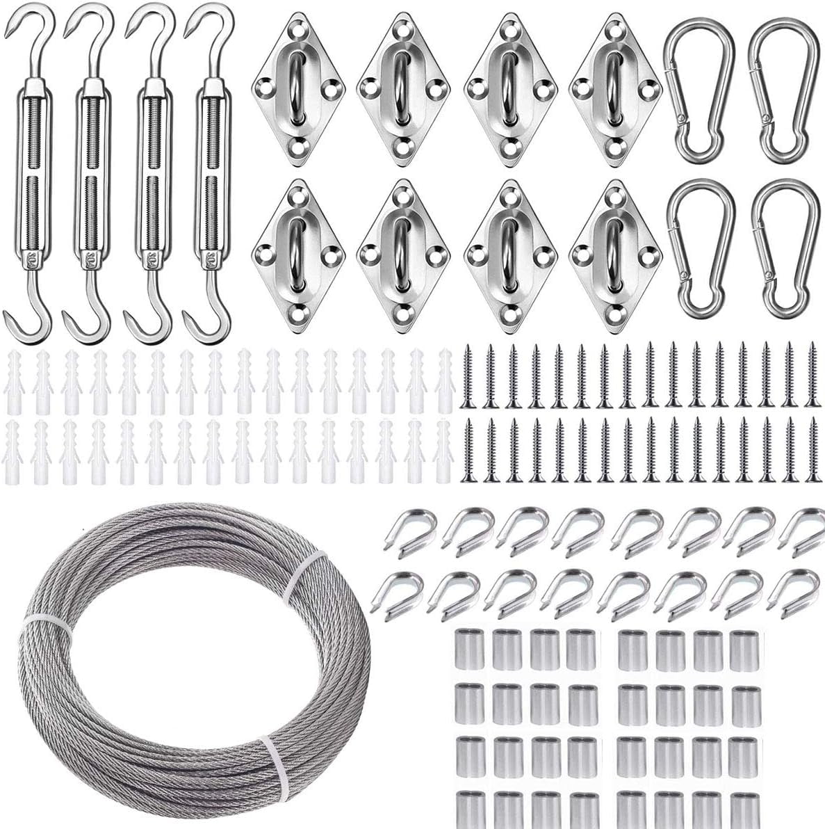 Sun Shade Sail Hardware Kit with 100ft Cable, 304 Stainless Steel Shade ...
