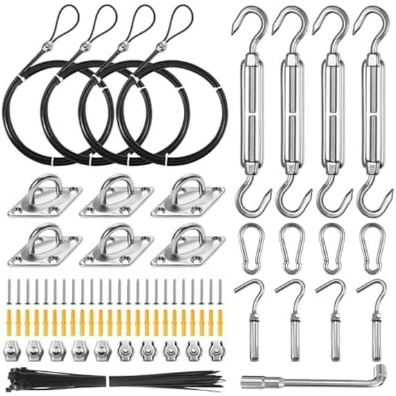Sun Shade Sail Hardware Kit with 12FT Vinyl Coated 304 Stainless Steel ...
