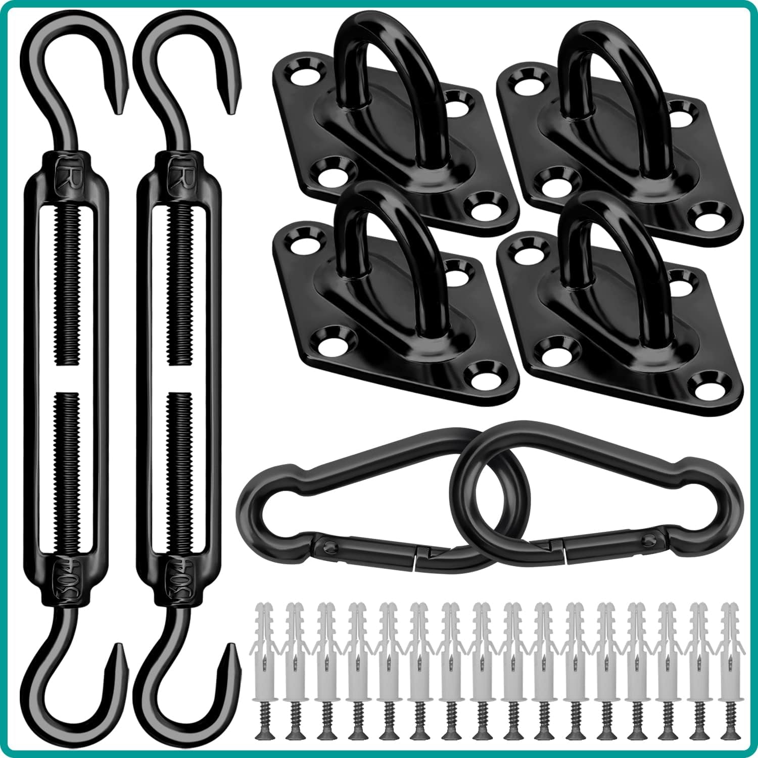 Sun Shade Sail Hardware Kit with 4pcs 10ft Length Extension Nylon Wire ...