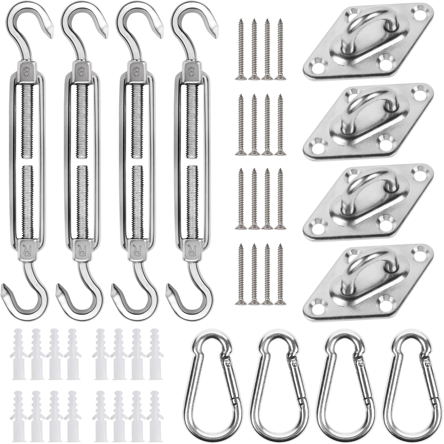 Sun Shade Sail Hardware Kit with 4pcs 10ft Length Extension Nylon Wire ...