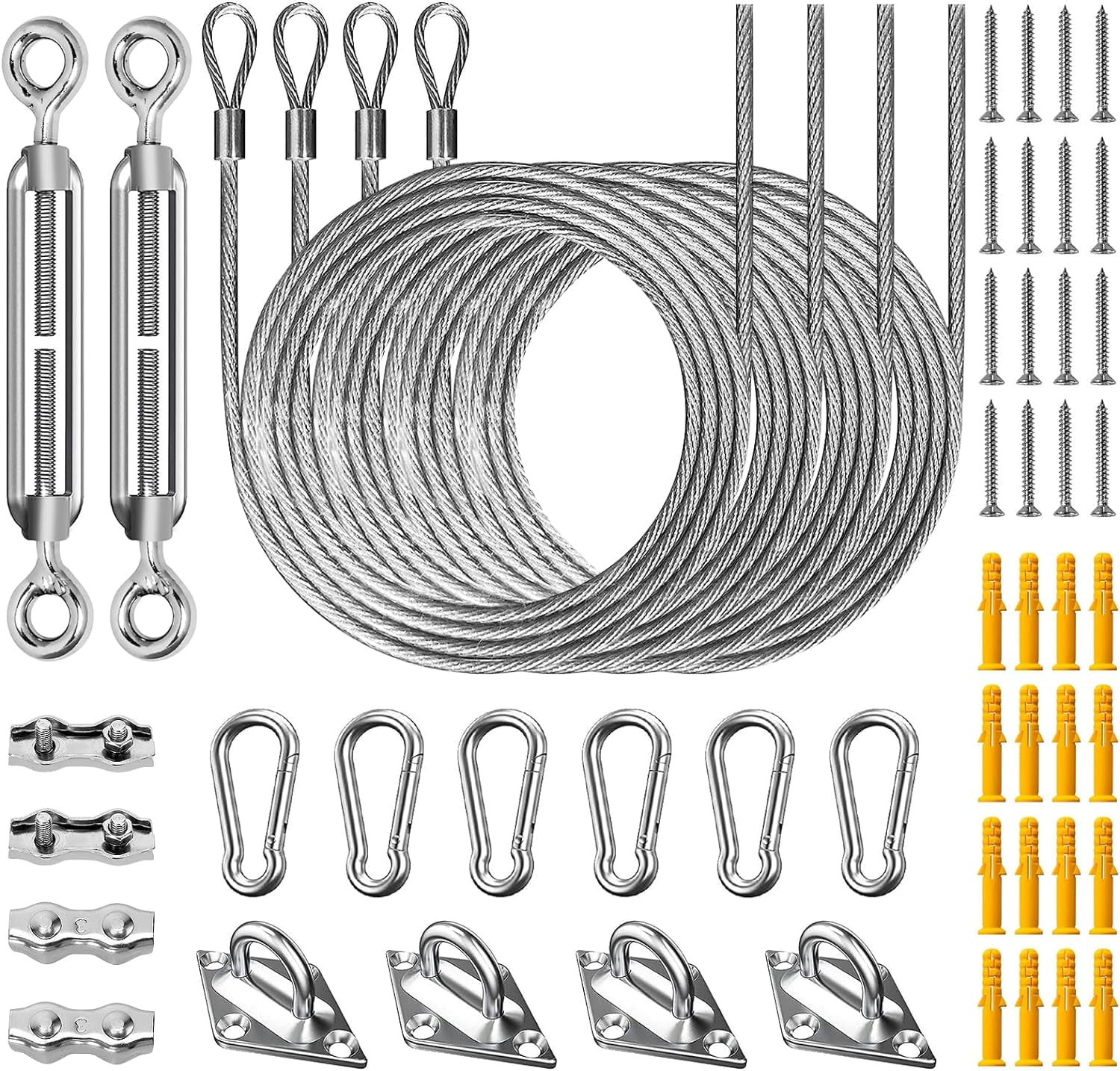 Sun Shade Sail Hardware Kit 52pcs for Rectangle Triangle Sun Shade Sails Canopy Installation 304 ...