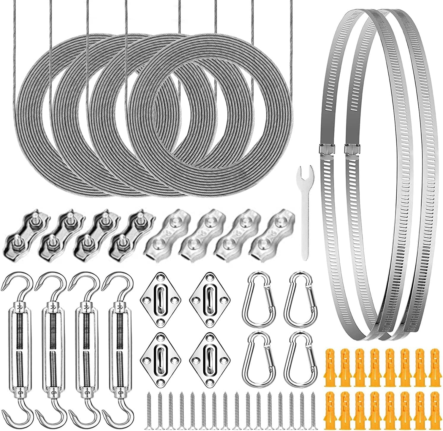 Sun Shade Sail Hardware Kit 6 inch with 4pcs 4 * 12ft Cable Wire Rope ...