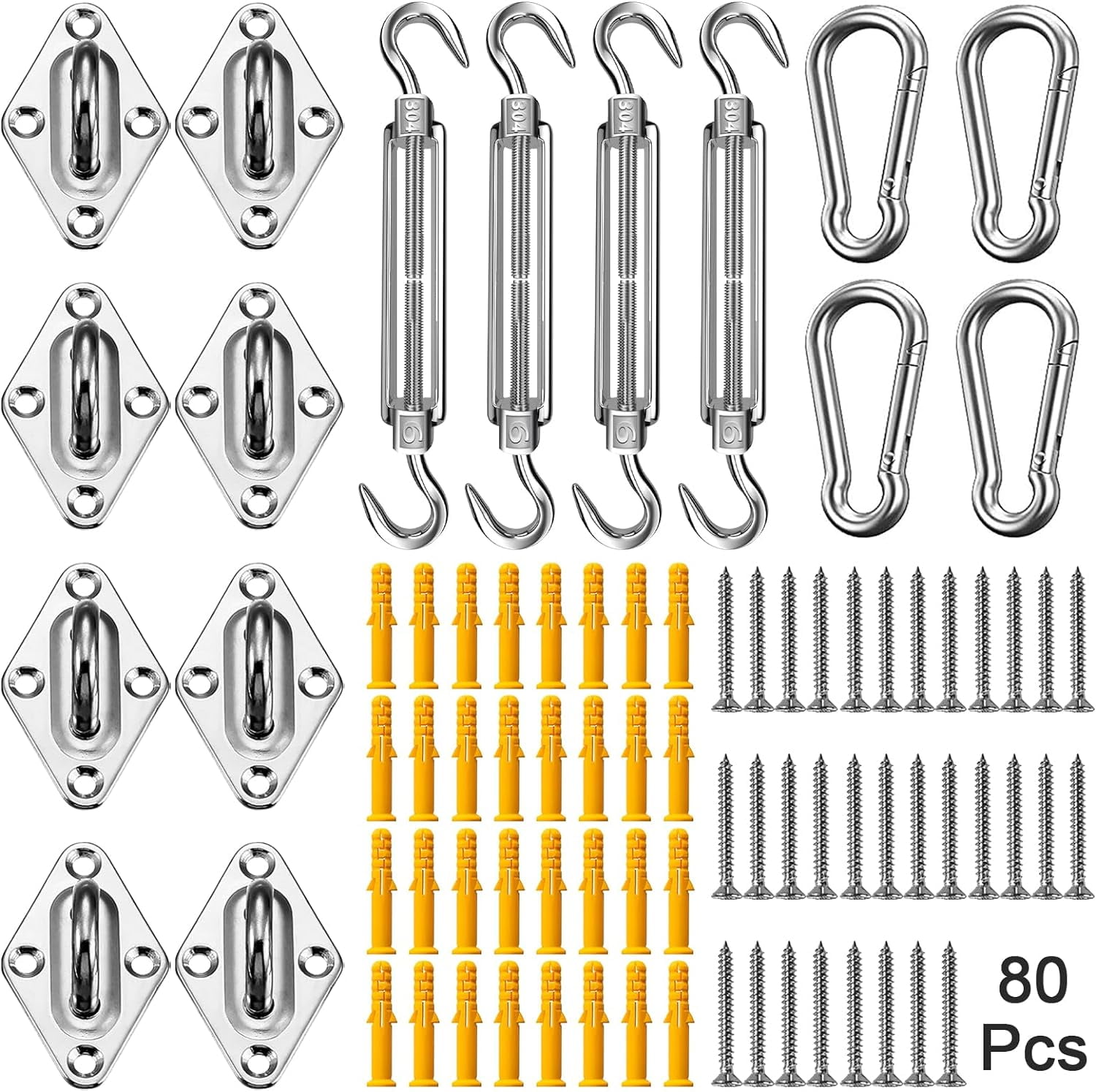 Sun Shade Sail Hardware Kit 80pcs for Rectangle Triangle Sun Shade ...
