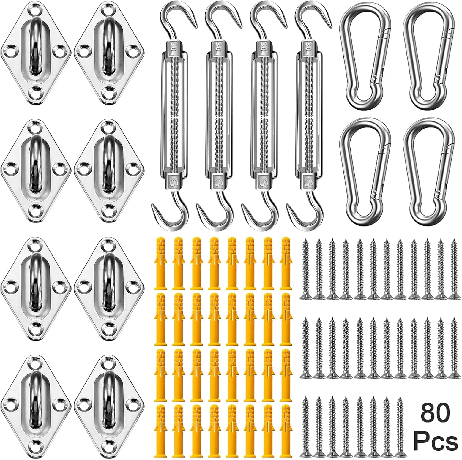 Sun Shade Sail Hardware Kit 80pcs for Rectangle Triangle Sun Shade ...