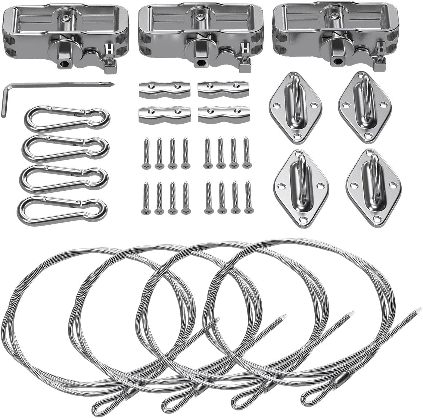 Sun Shade Sail Hardware Kit with 24' (6'x4) Cable Wire Rope, Rectangle ...