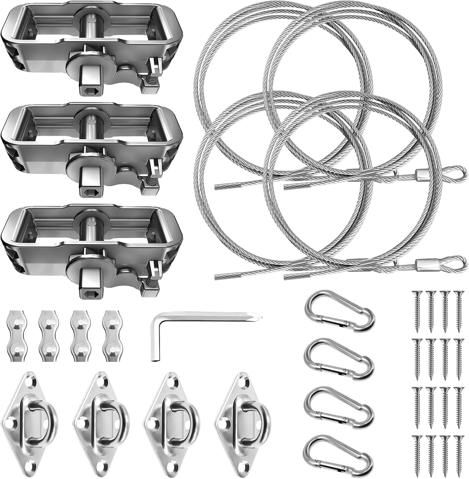 Sun Shade Sail Hardware Kit with Cables Pad Eyes Hooks for Rectangle ...