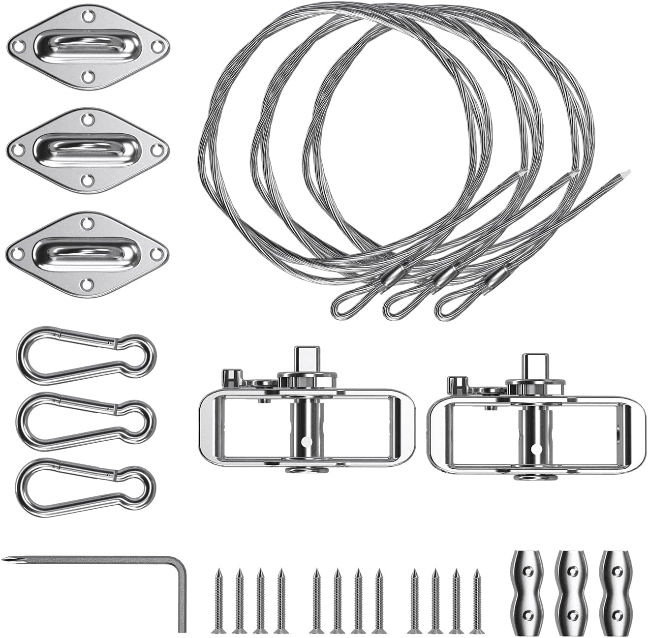 Sun Shade Sail Hardware Kit with Tension Cable Winch Pad Eyes Hooks for ...