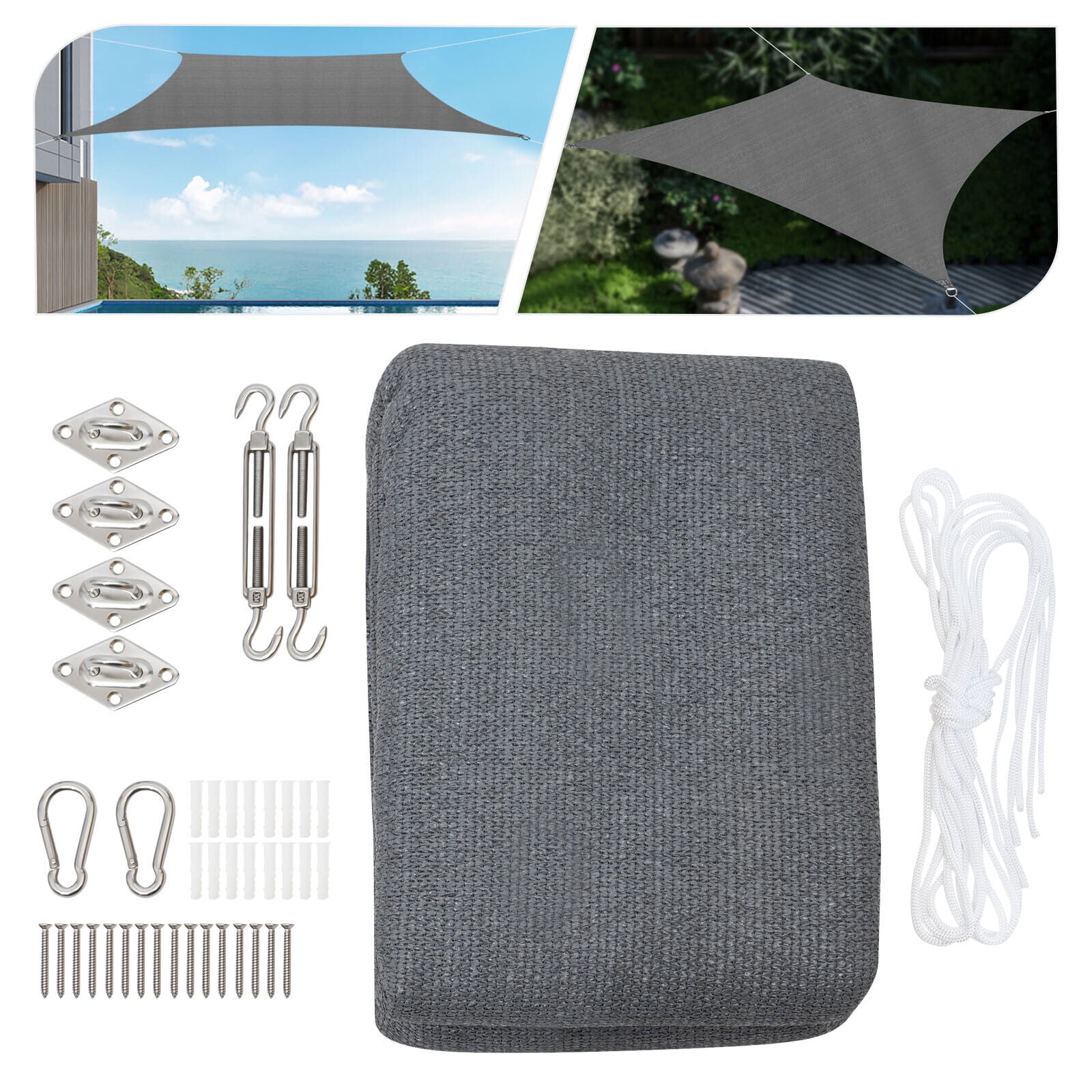 Sun Shade Sail 9.84ft x 9.84ft Dark Grey Square Shade Sail, Waterproof ...
