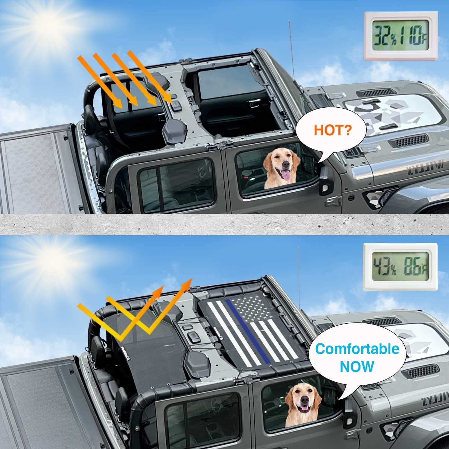 Sun Shade Top Compatible with Jeep Gladiator JT 2018-2023, Mesh Roof Cover for UV Protection ...