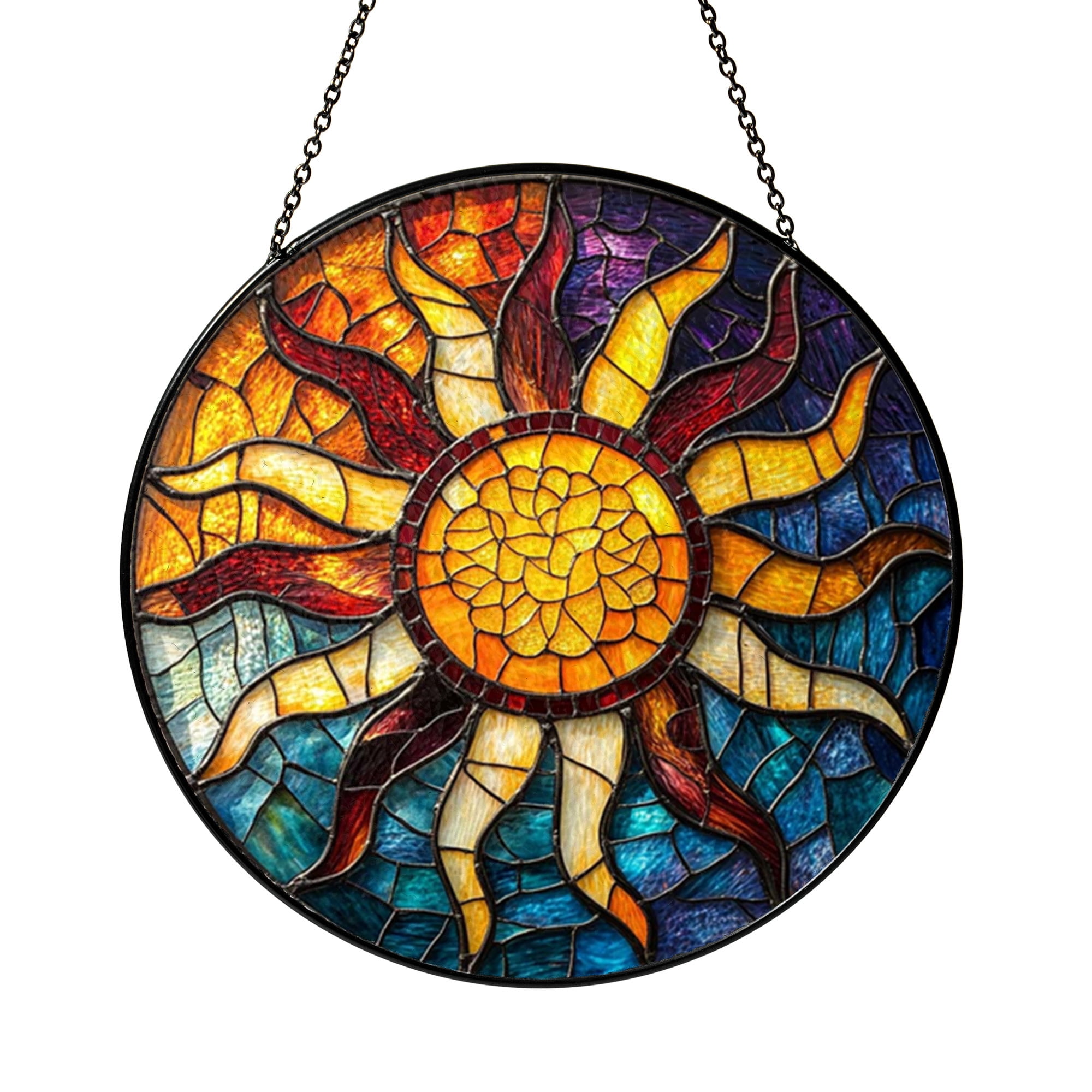 Sun Shape Stained Glass Style Window Hanging – Decorative Abstract ...