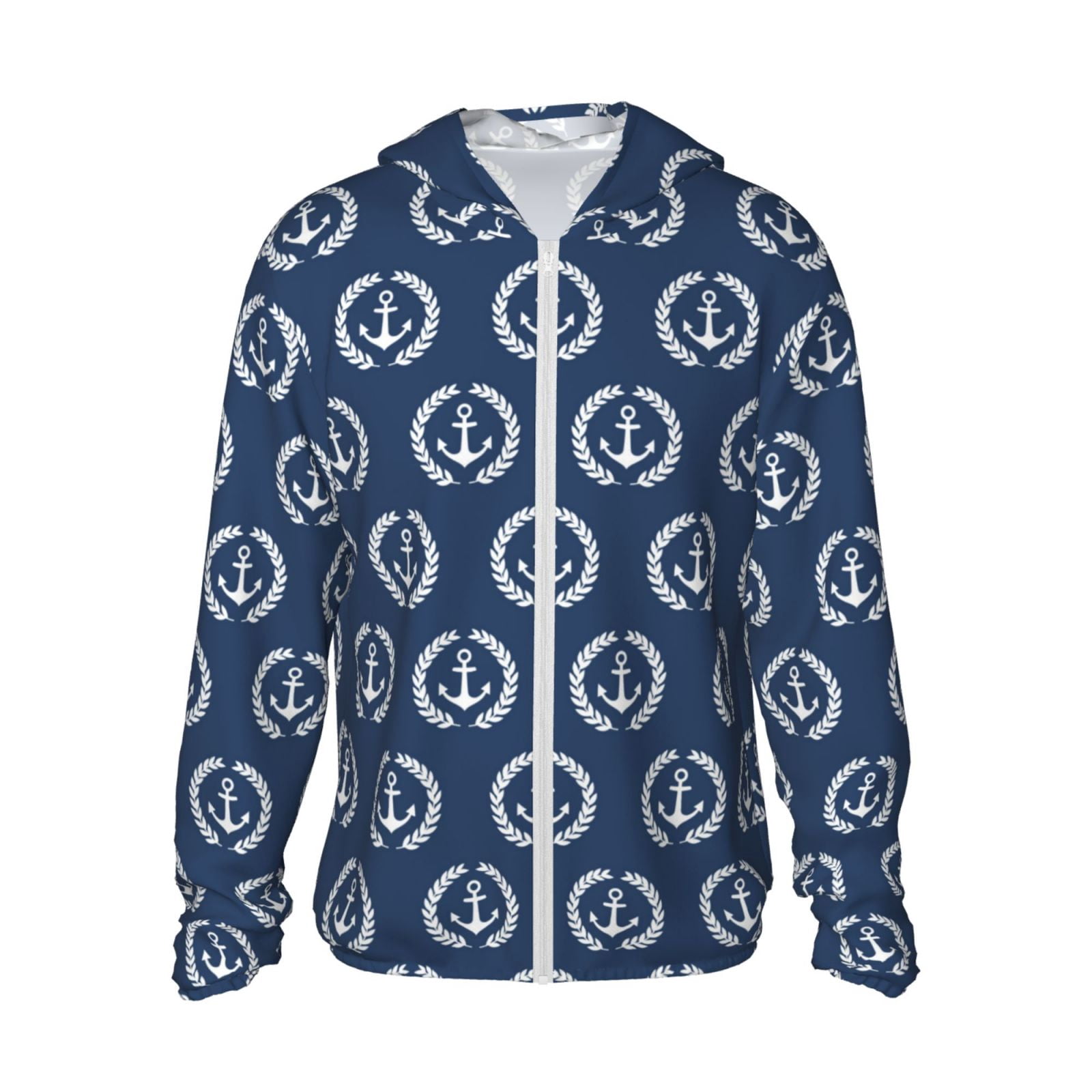Sun Shirt for Men Women - Navy Nautical Hoodie Long Sleeve Sun ...