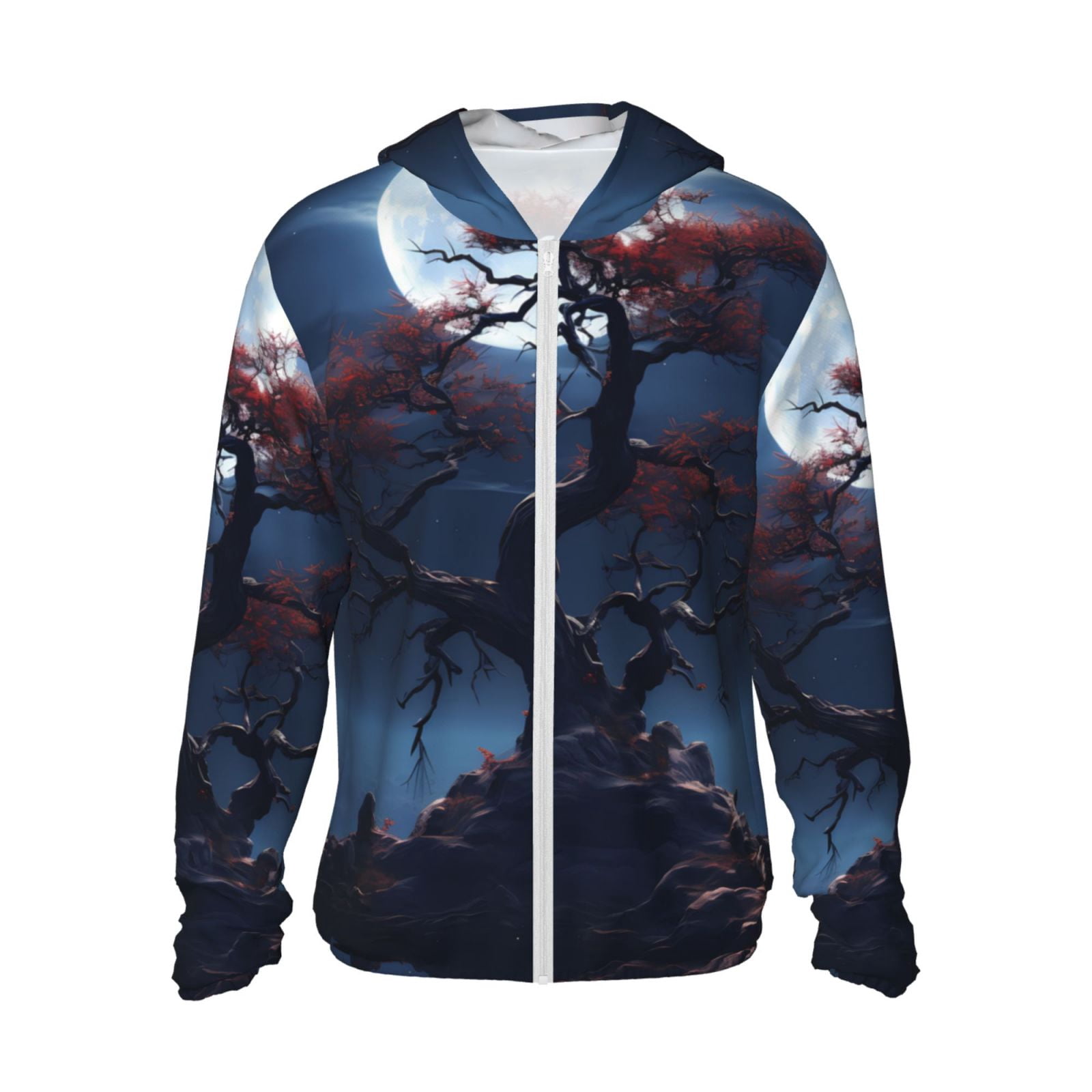 Sun Shirt for Men Women - Red Tree Moon Night Sky A Hoodie Long Sleeve ...