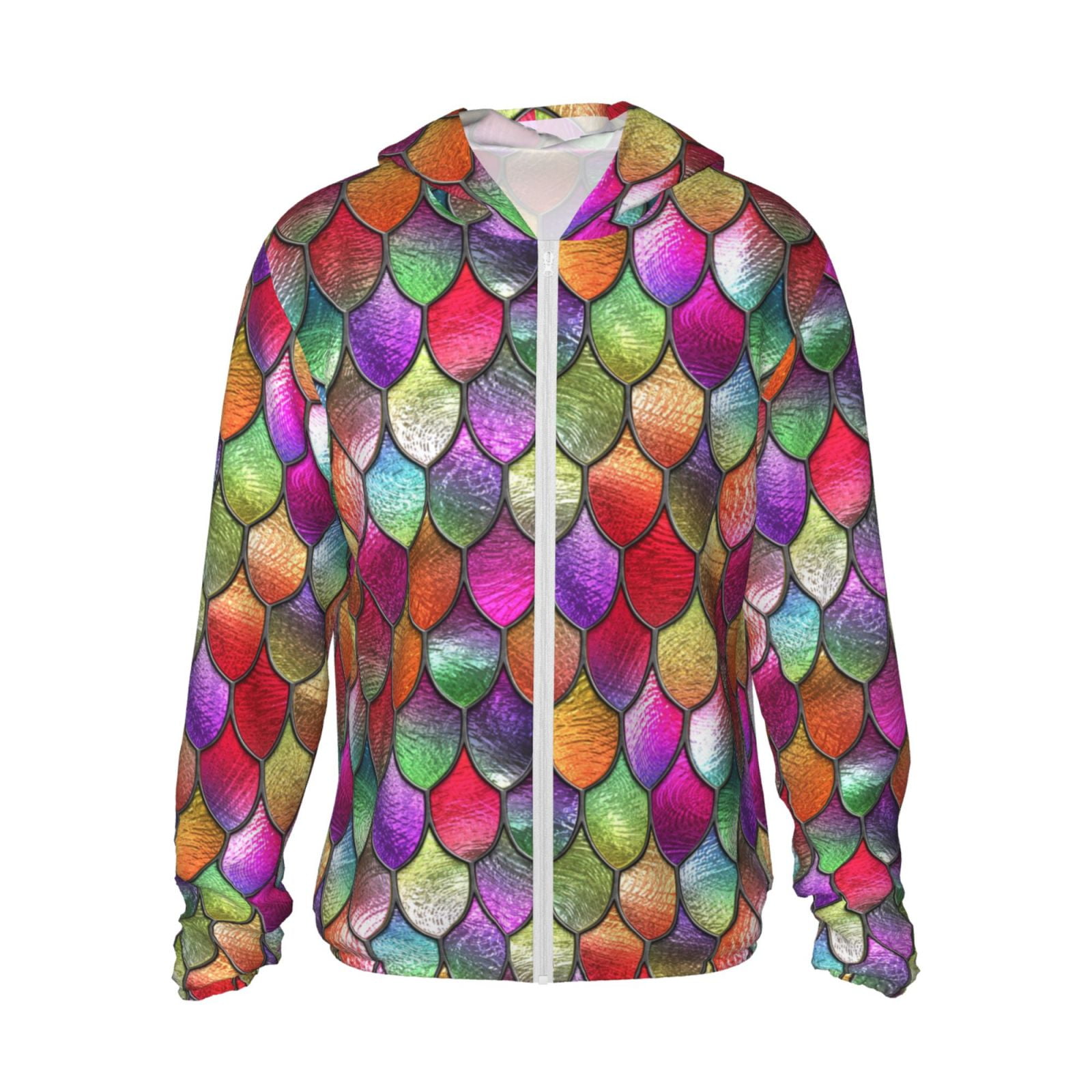Sun Shirt for Men Women - Stained glass Rainbow fish scales Hoodie Long ...