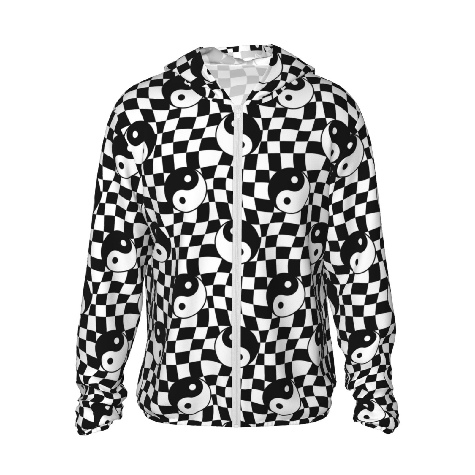 Sun Shirt for Men Women - Ying Yang Checkered Hoodie Long Sleeve Sun ...