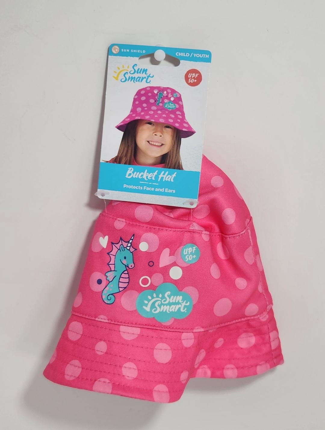 Sun Smart Aqua Leisure UPF 50+ Seahorse Child / Youth Pink Bucket Hat ...