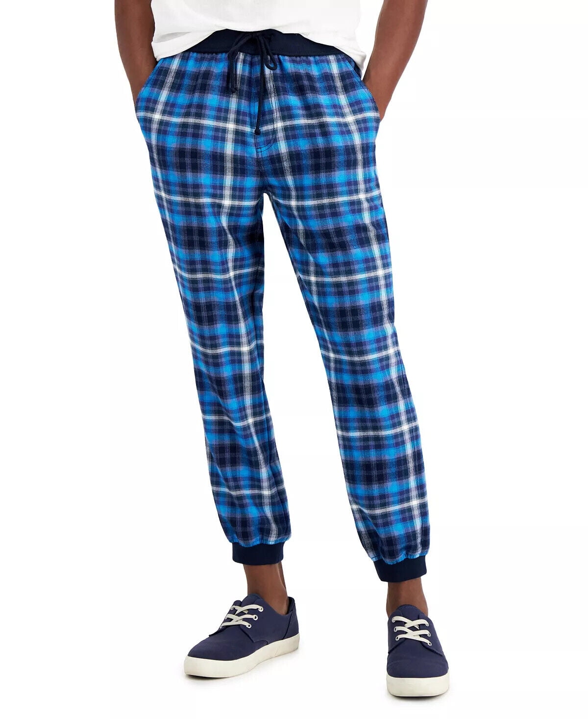 Sun Stone Men s Donnie Regular Fit Plaid Jogger in Blue Size XL