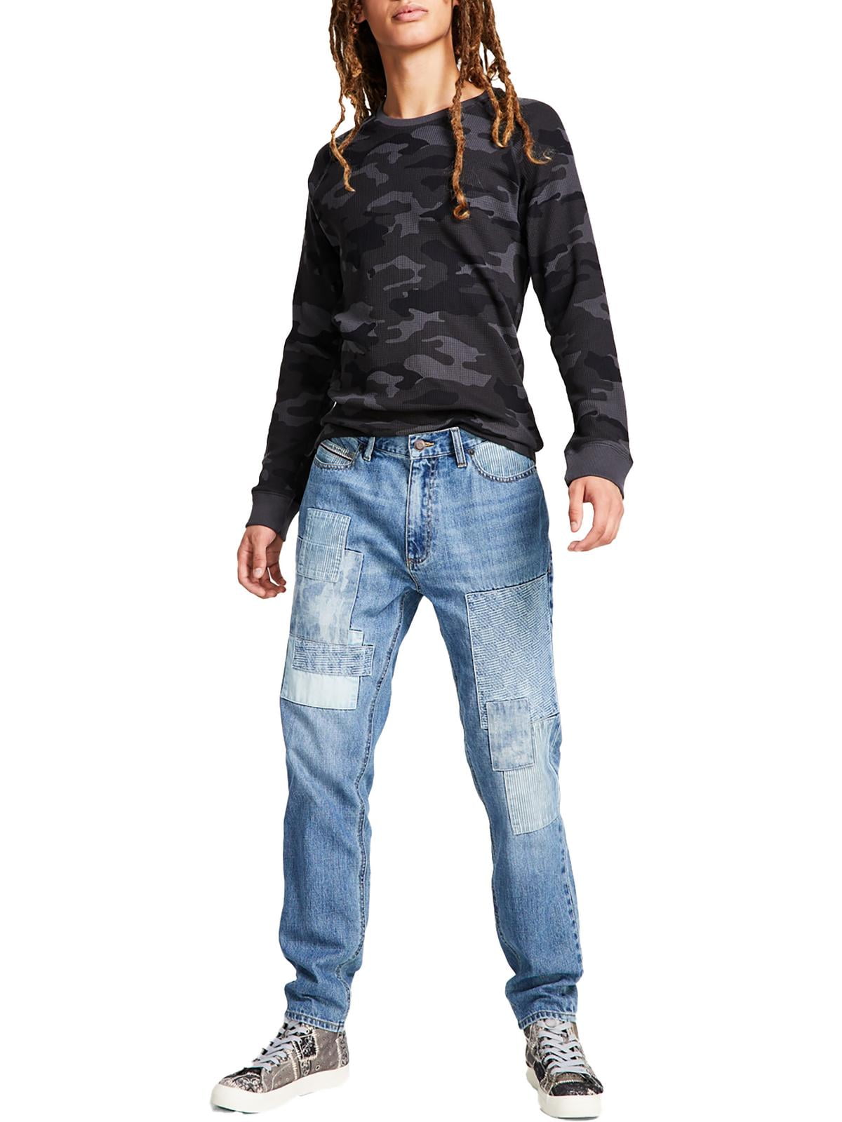 Sun + Stone Mens Abel Patchwork Tapered Leg Straight Leg Jeans ...