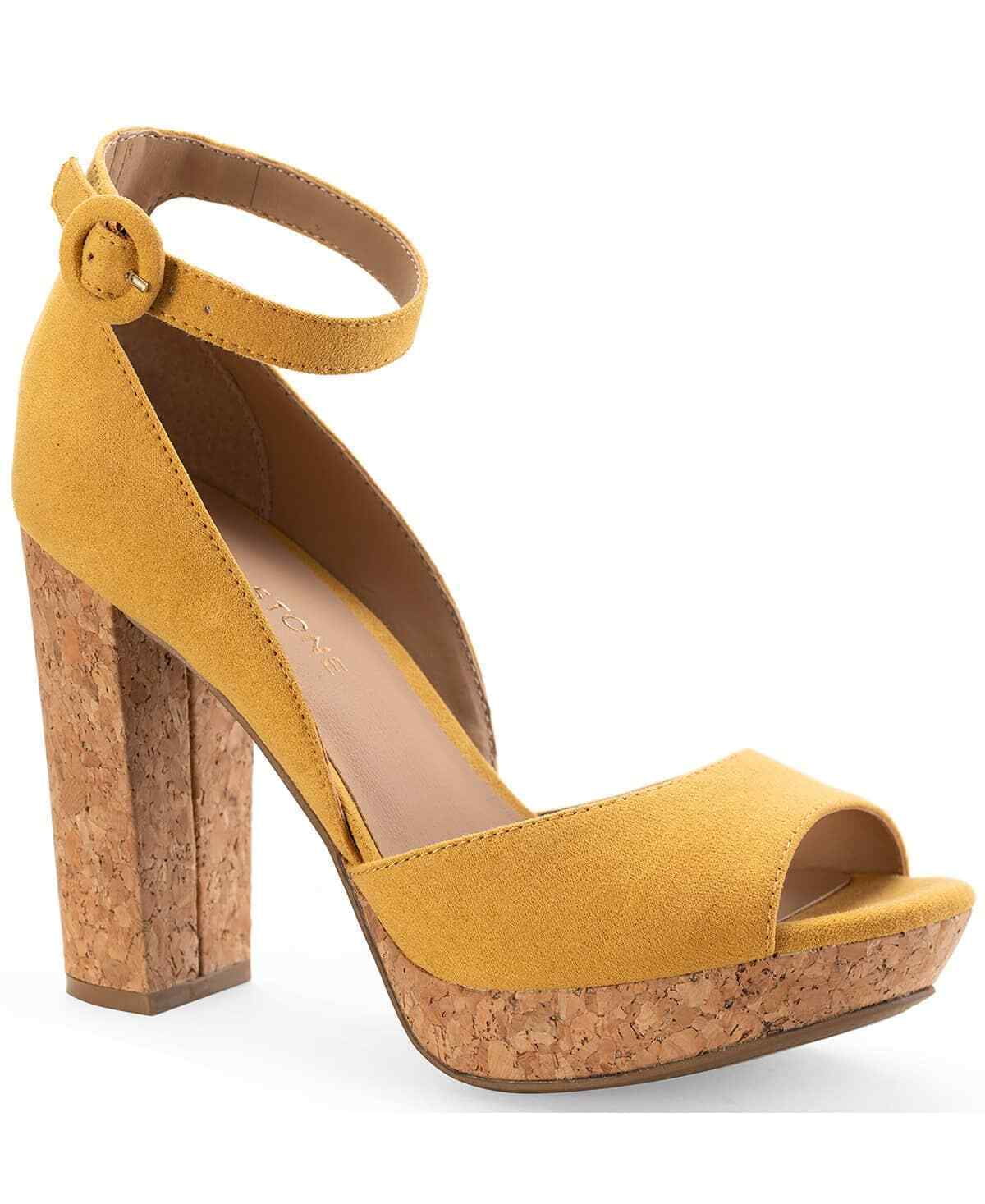 Sun + Stone Reeta Platform Sandals Women's Yellow Block Heel Ankle ...