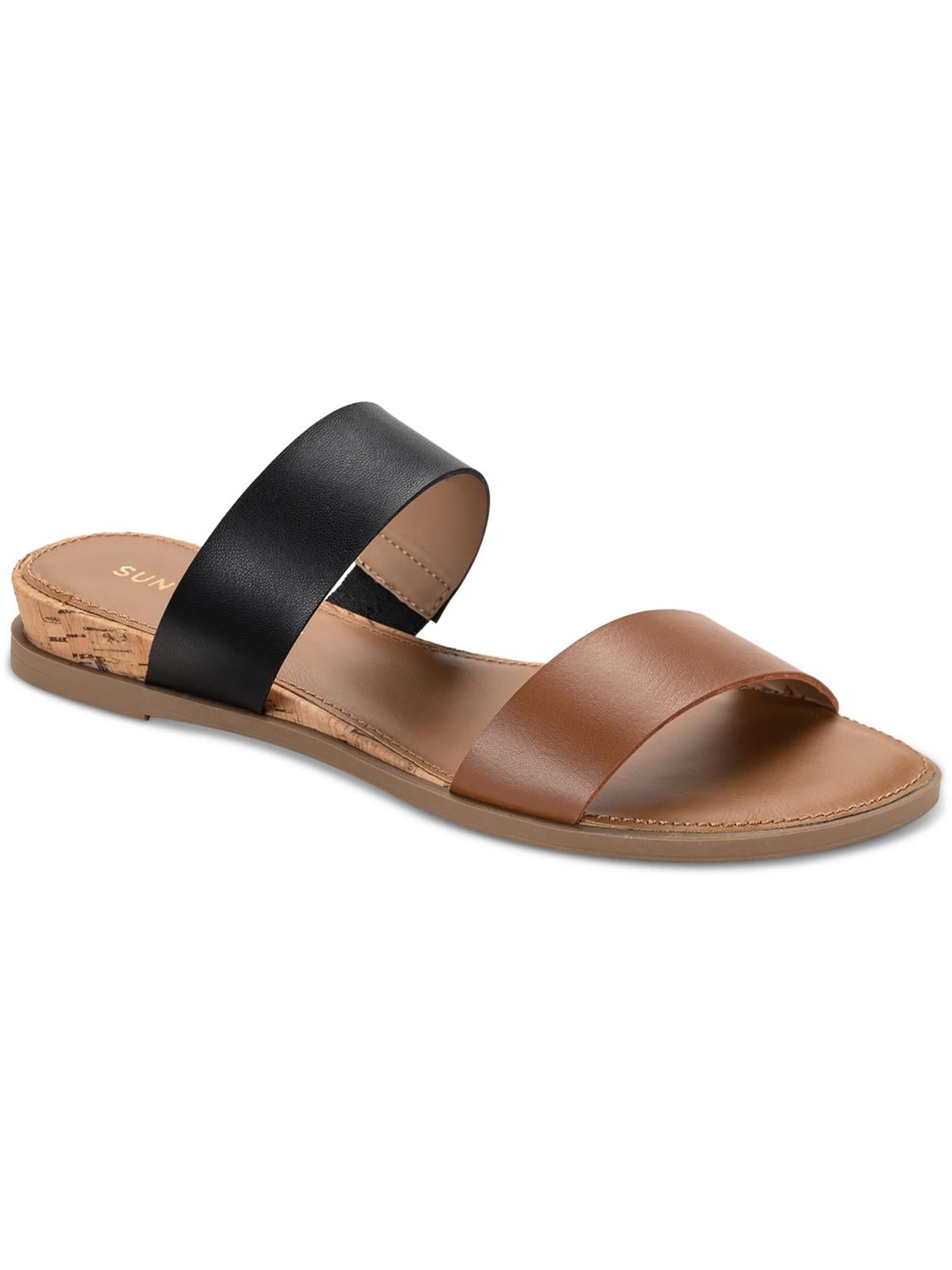 Sun + Stone Womens Faux Leather Open Toe Slide Sandals - Walmart.com