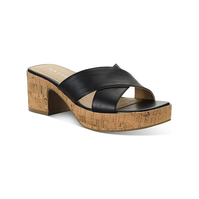 Sun + Stone Womens Giigi Faux Leather Slide Block Heels - Walmart.com