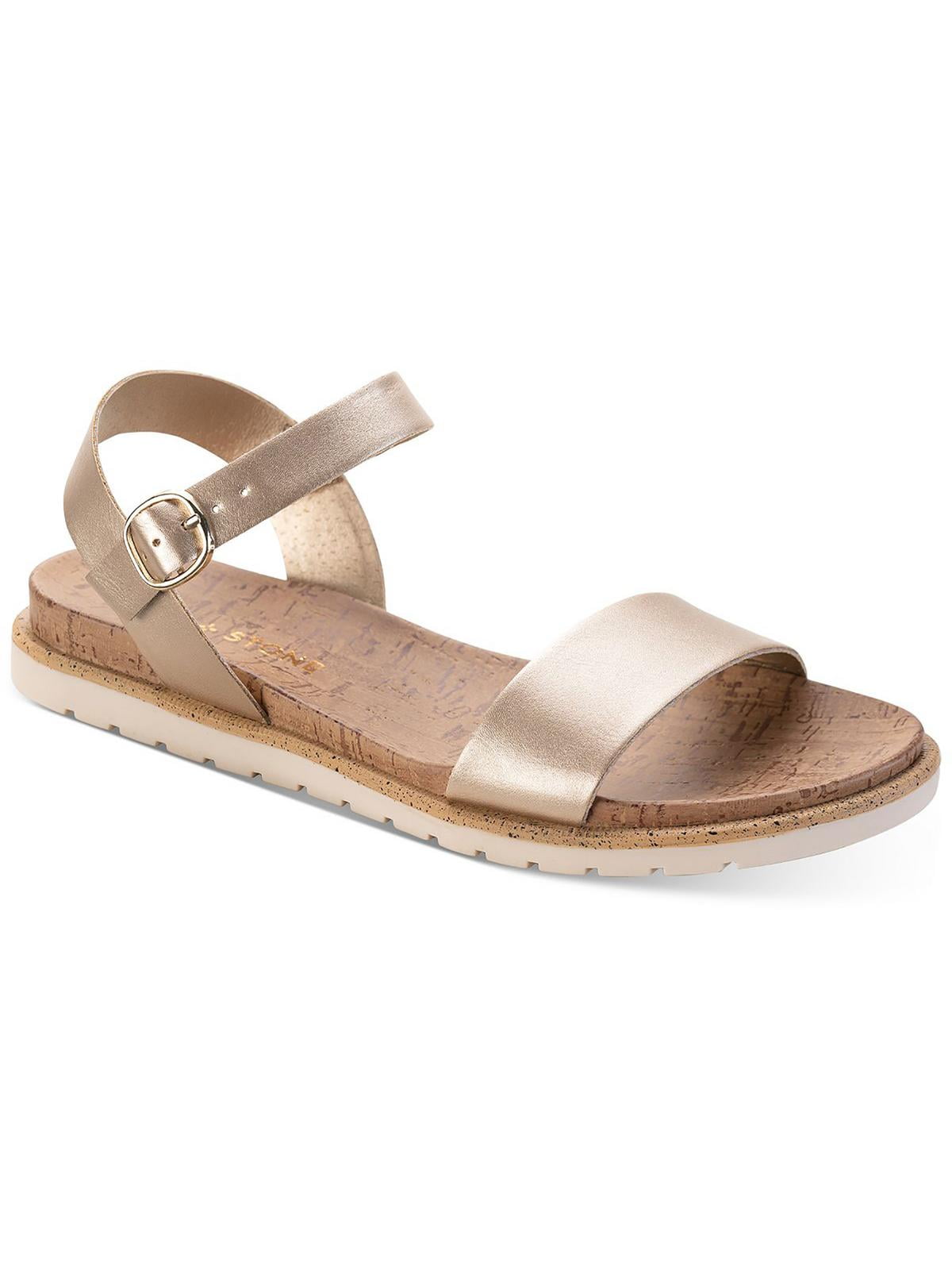 Sun + Stone Womens Mattie Faux Leather Open Toe Flats - Walmart.com