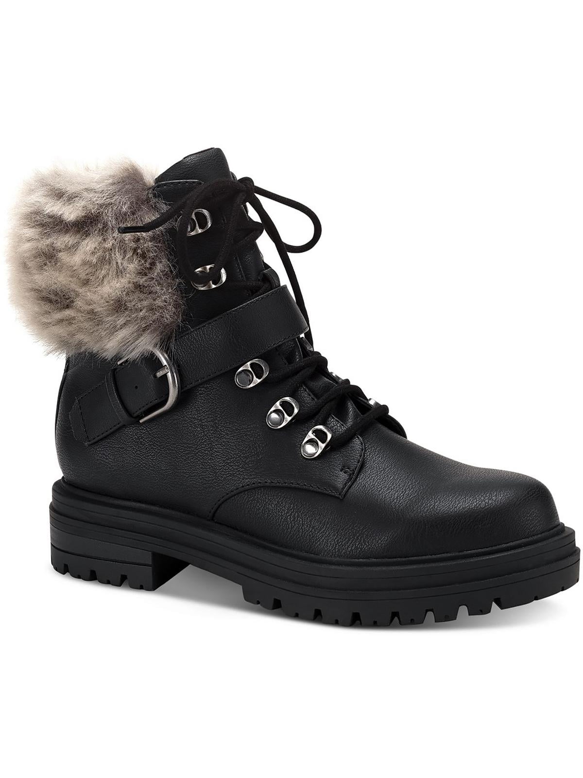 Sun + Stone Womens Orlenaa Faux Leather Lugged Sole Combat & Lace-Up ...