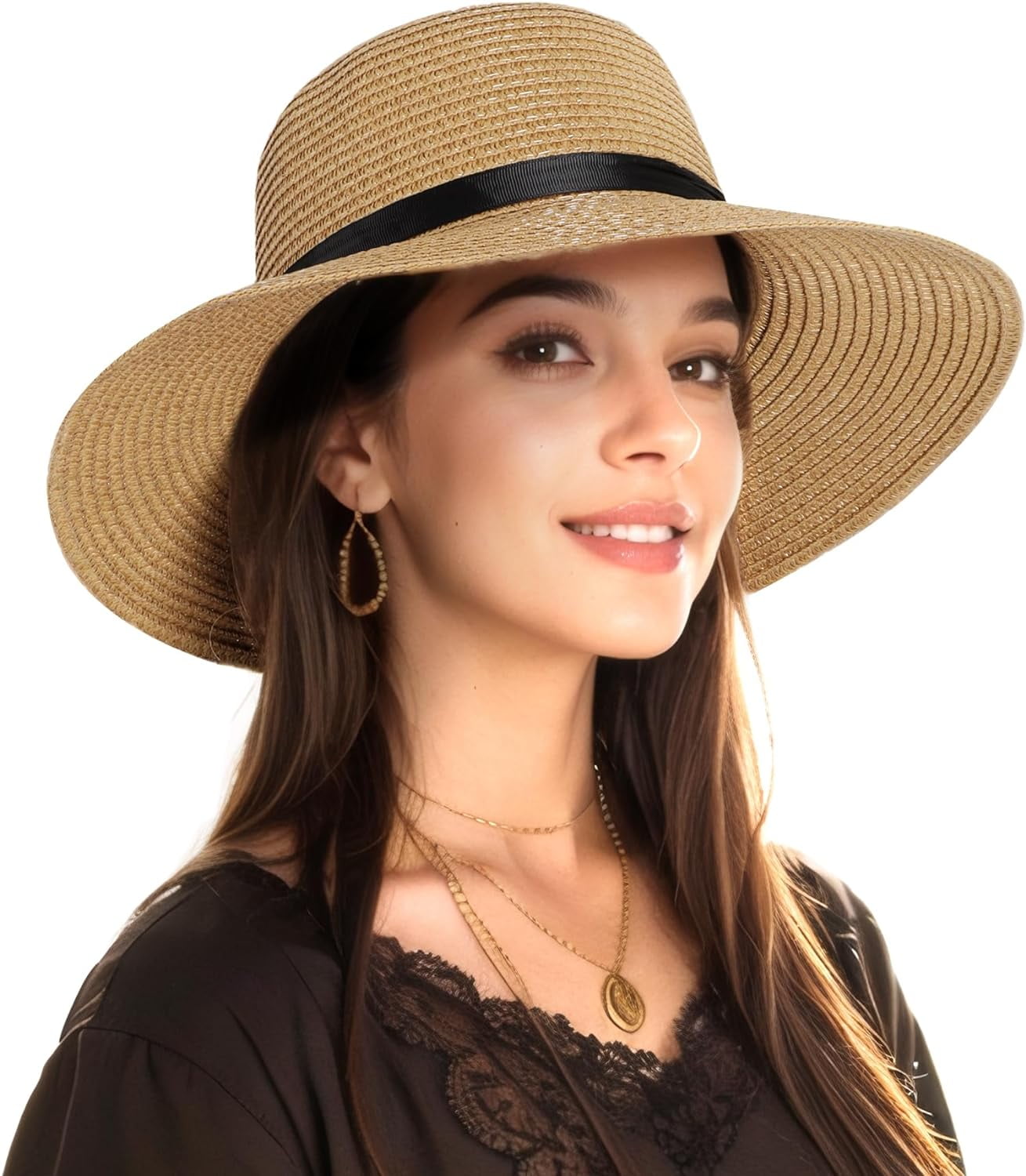 Sun Straw Hat Women - Wide Brim UV Protection Summer Hats Foldable ...