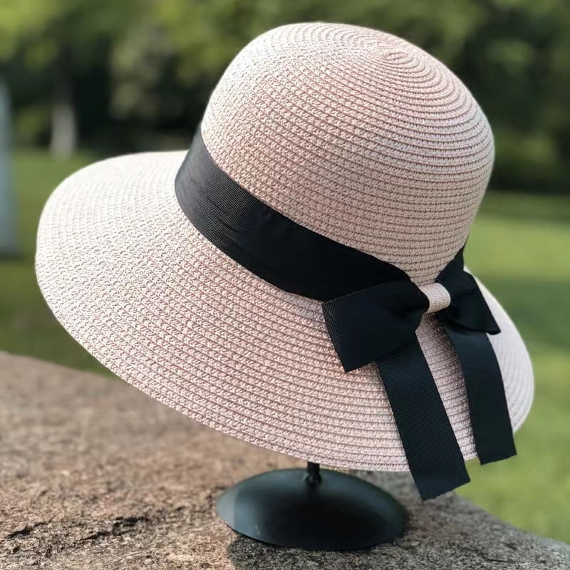 Sun Straw Hat for Women with Wind Lanyard Wide Brim Foldable Beach ...