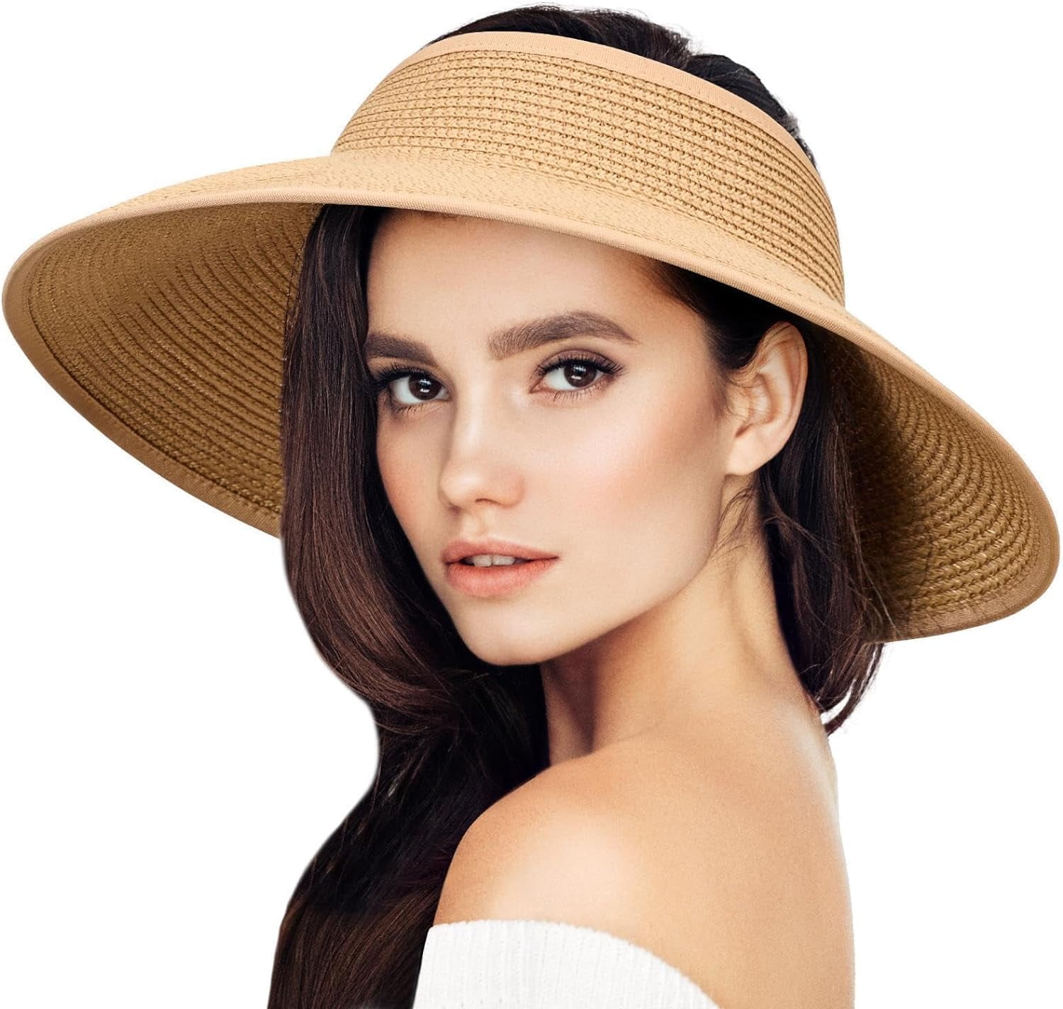 Sun Straw Hats Roll-up Wide Brim Summer Visor for Womens Beach Hat Packable UPF UV Travel ...