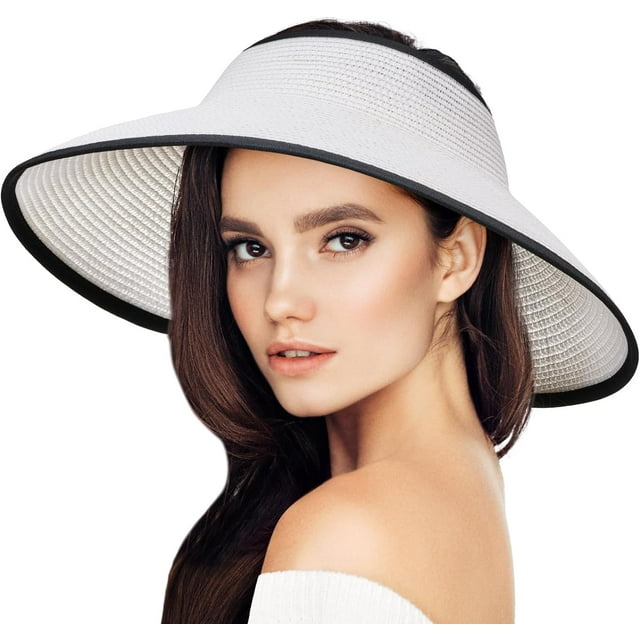 Sun Straw Hats Roll-up Wide Brim Summer Visor for Womens Beach Hat ...