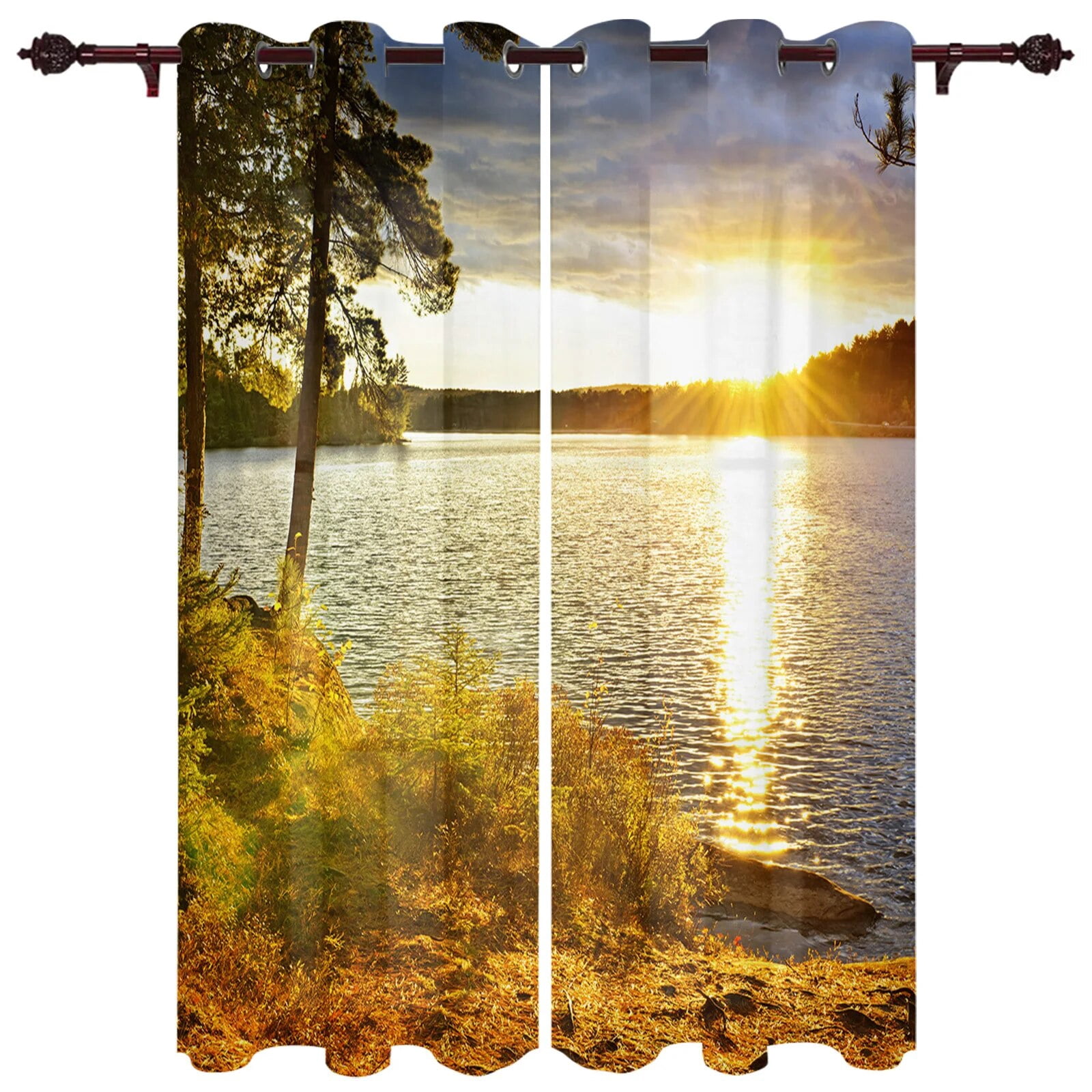 Sun Sunset Woods Lake Clouds Meadow Childrens' Room Curtain Hall Living ...