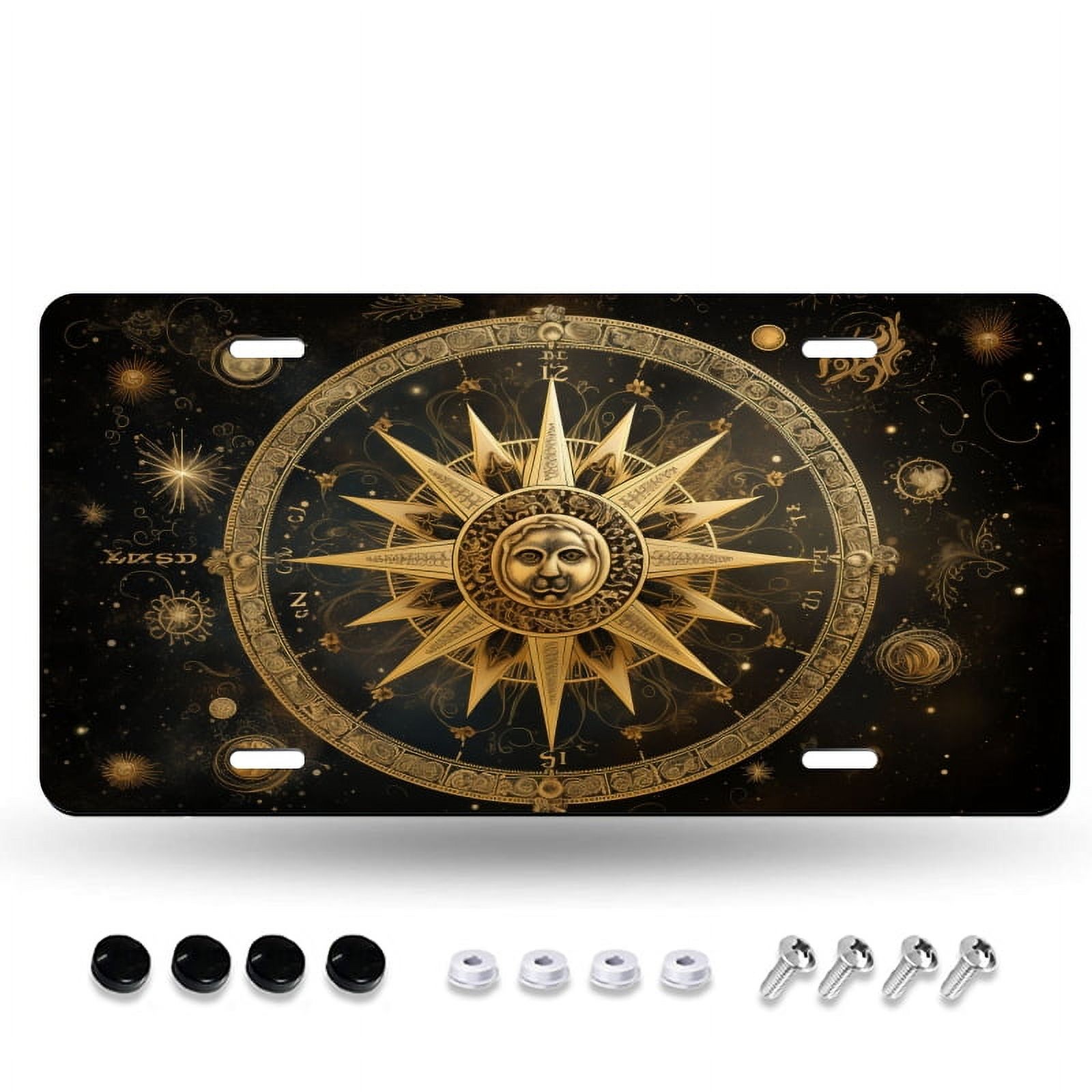 Sun Surrounded by Zodiac Symbols and Stars License Plate Frame ...