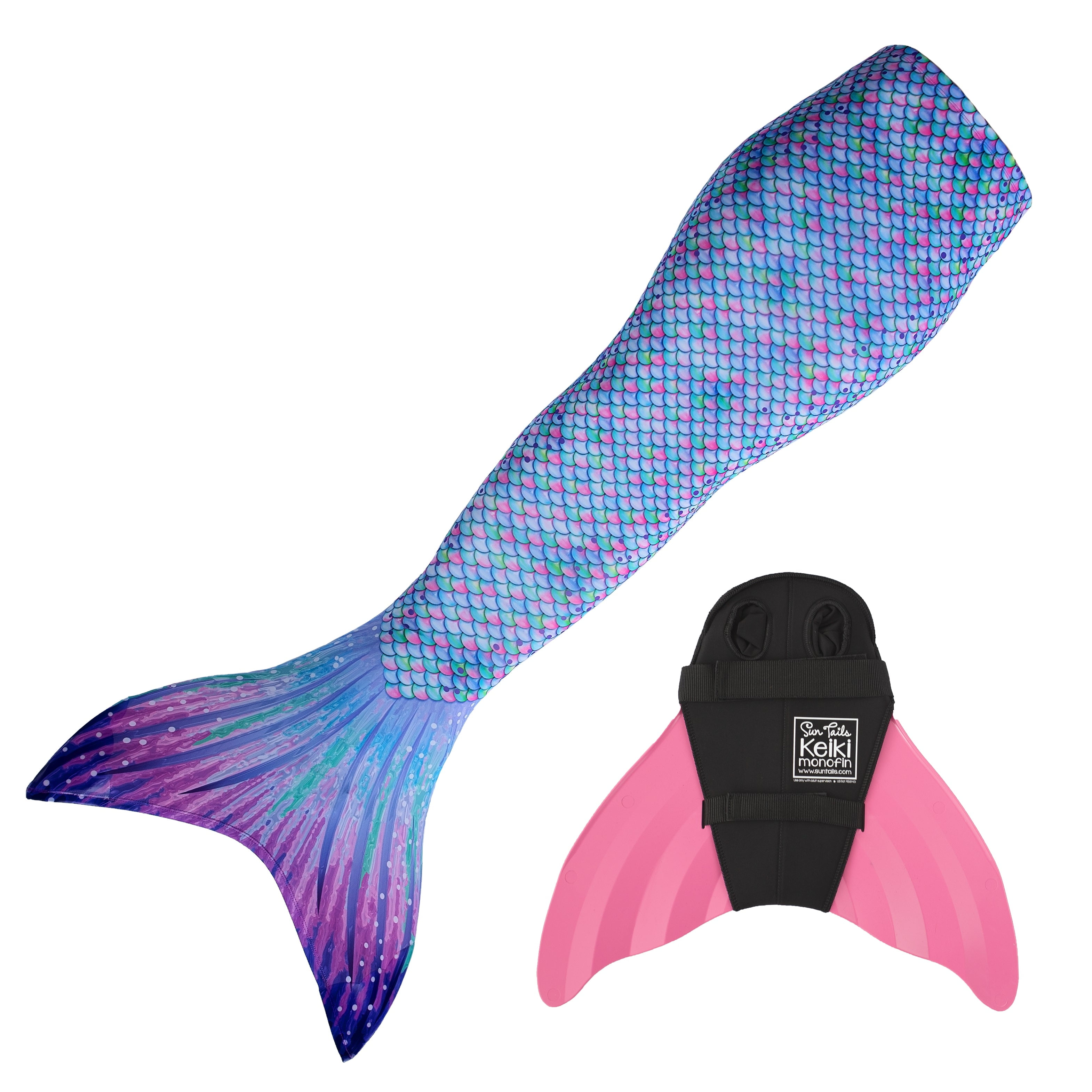 Sun Tail Mermaid Swim Set; Aurora Borealis Mermaid Tail + Pink Monofin ...