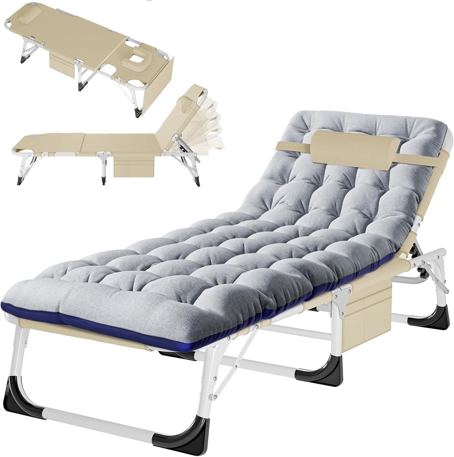 Sun Tanning Chair with Removable Cotton Cushion，4-in-1 Patio Lounge ...
