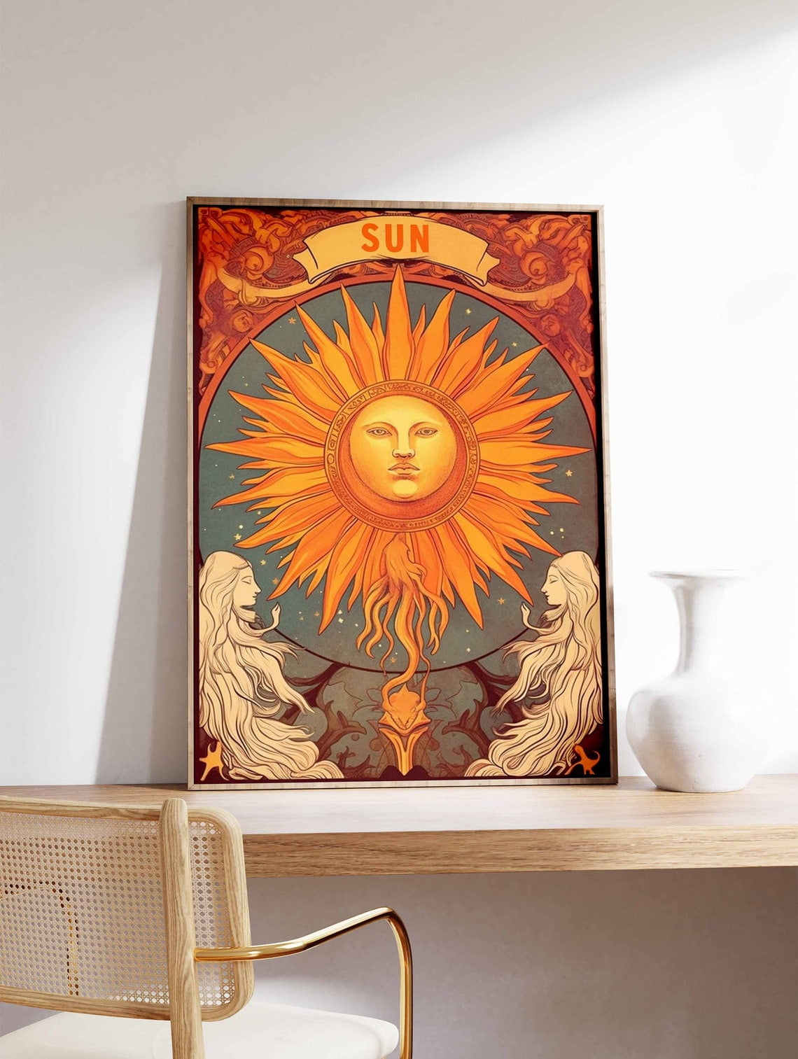 The Sun Tarot Card Poster, Celestial Wall Art, Sun And Moon Poster ...