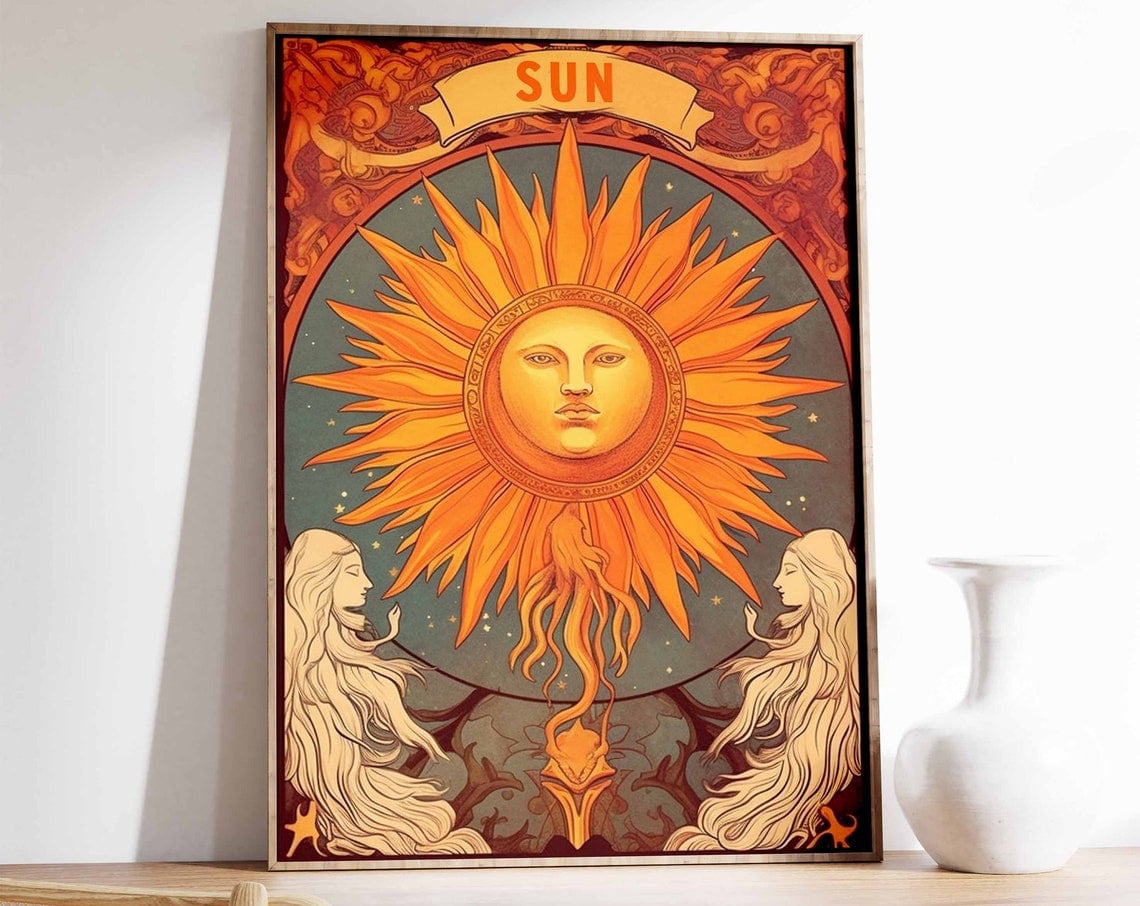 The Sun Tarot Card Poster, Celestial Wall Art, Sun And Moon Poster ...