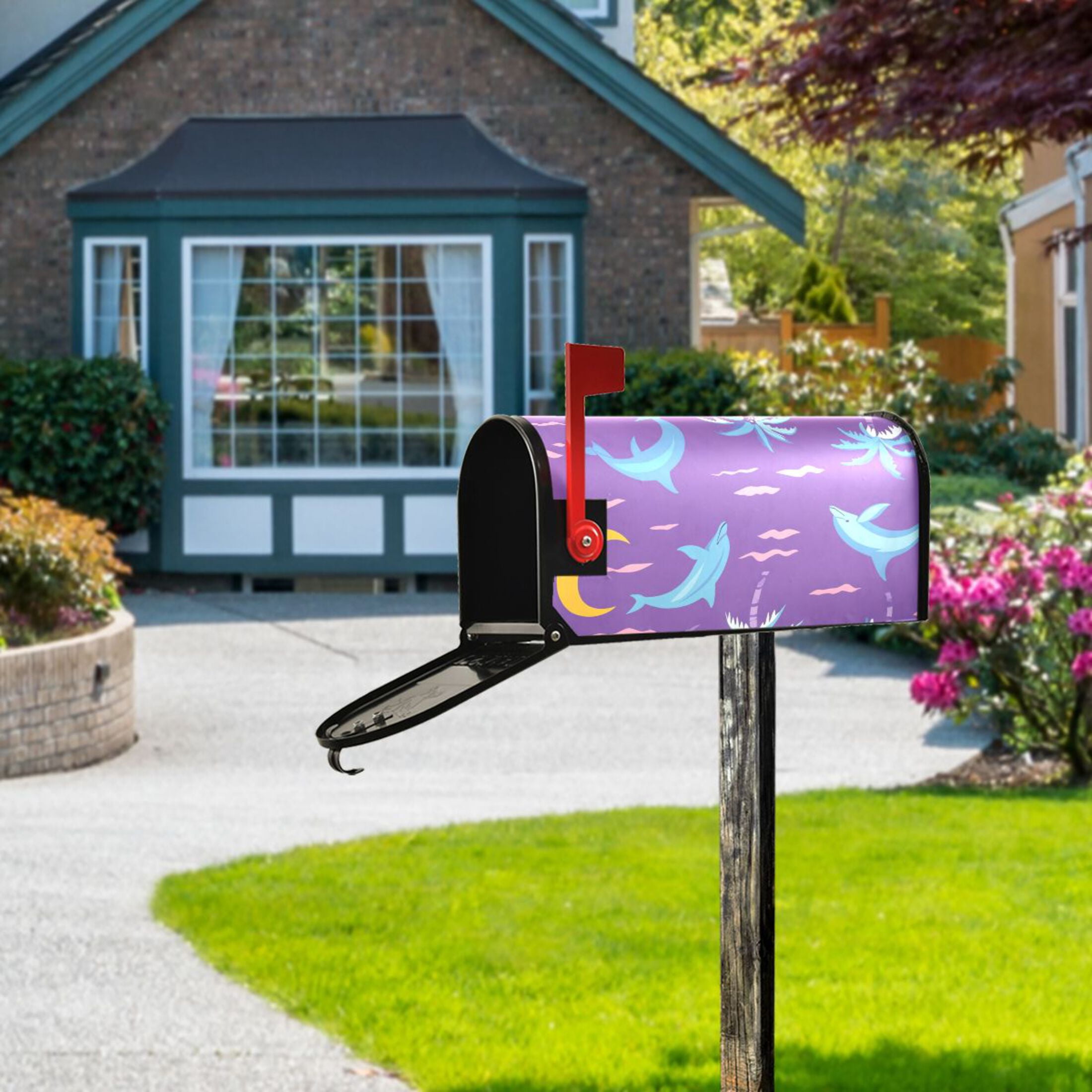 Sun Trees Whales Purple Mailbox Cover Magnetic Standard Size Post Box ...