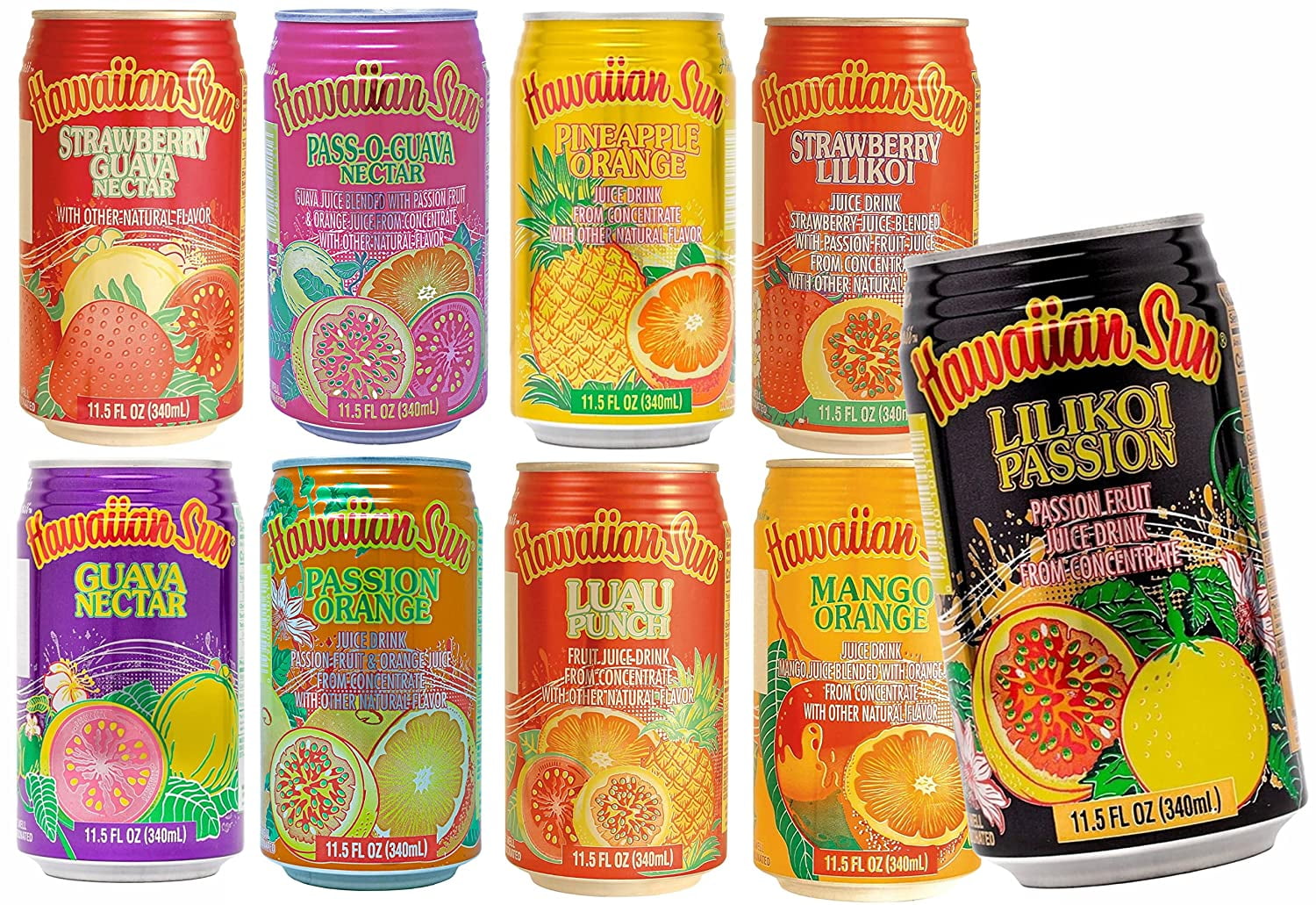 Sun Tropical Fruit Non Carbonated Caffeine Drink 18 Pack of 11.5 oz cans (9 flavor variety ...