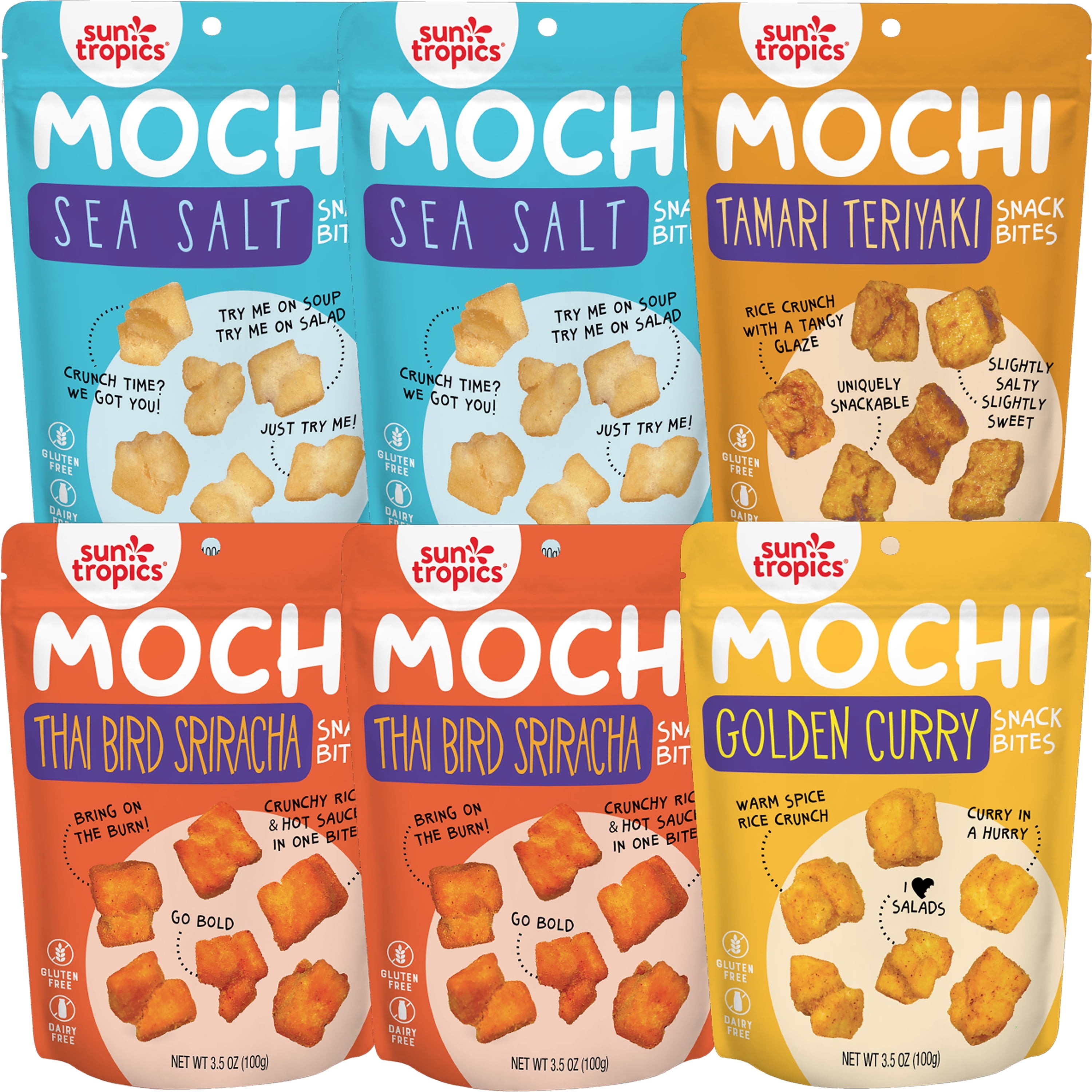 Sun Tropics MOCHI Snack Bites, Variety 6-pack: Sea Salt (2 packs, 3.5oz ...
