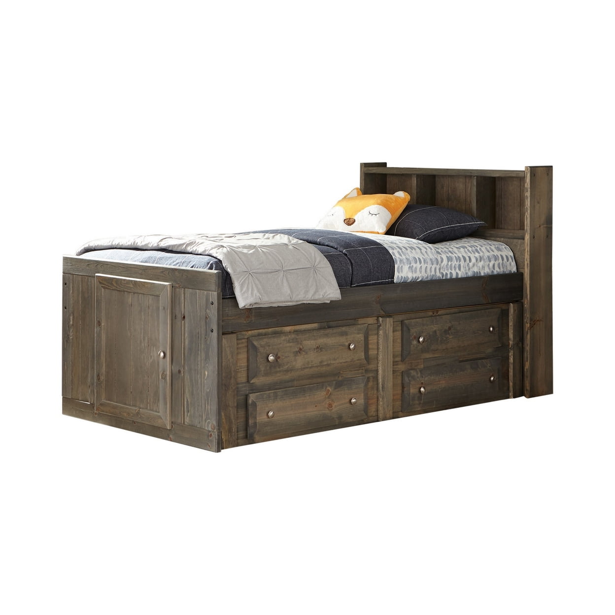 Sun Twin Storage Bed Storage Headboard 3 Compartments Smoke Brown Wood ...