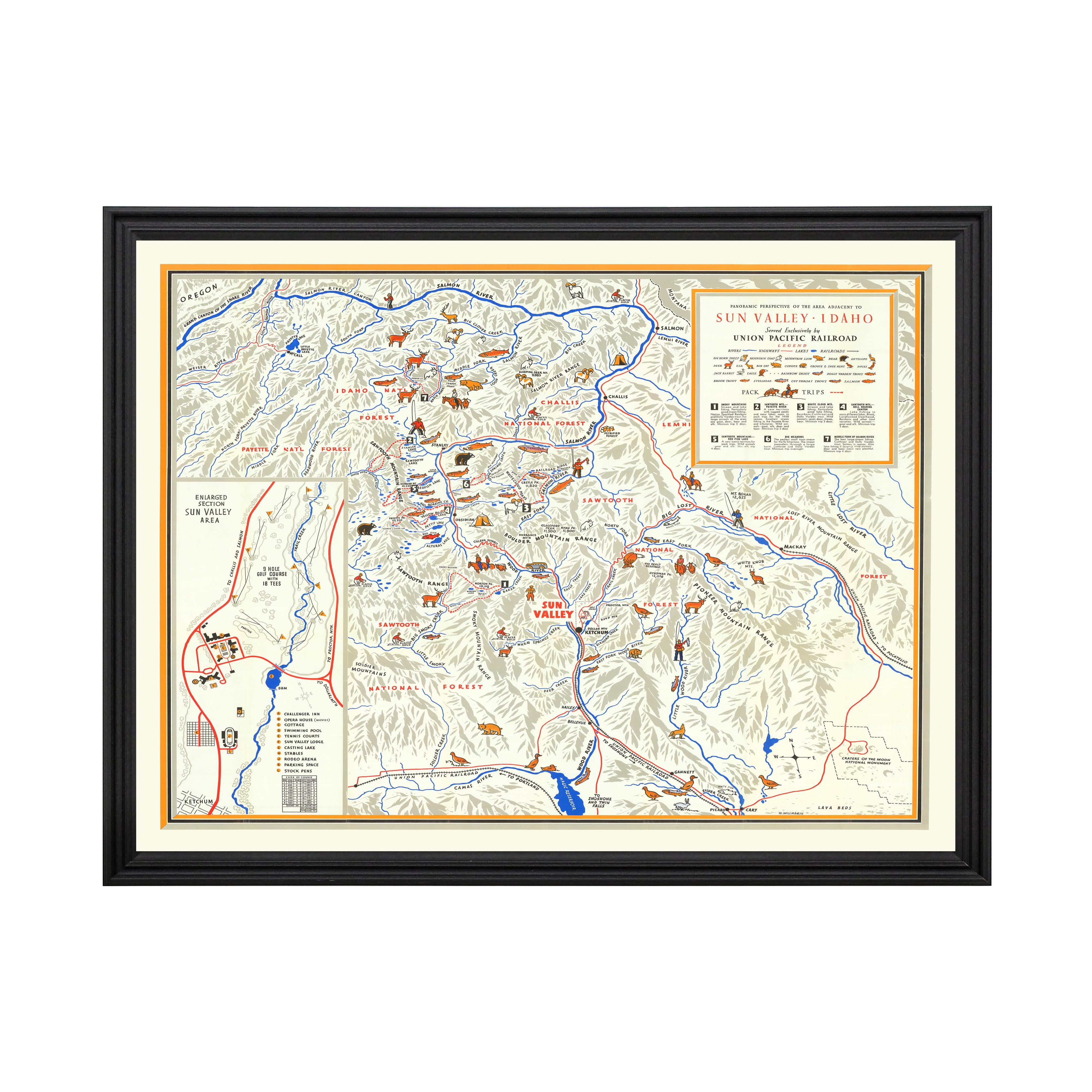 Sun Valley Idaho Art, 1938 Vintage Map of Sun Valley Idaho History Wall ...
