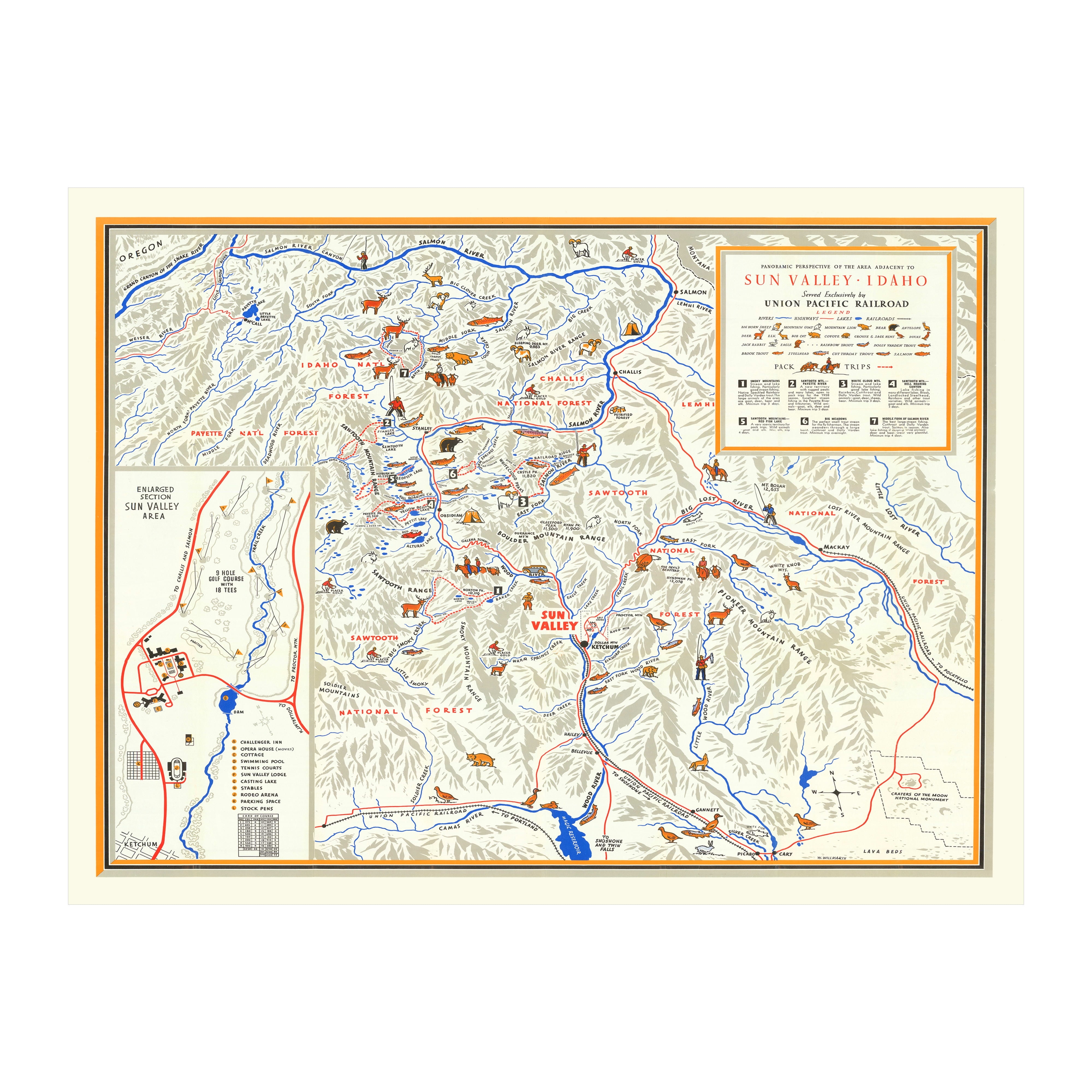 Sun Valley Idaho Art, 1938 Vintage Map of Sun Valley Idaho History Wall ...