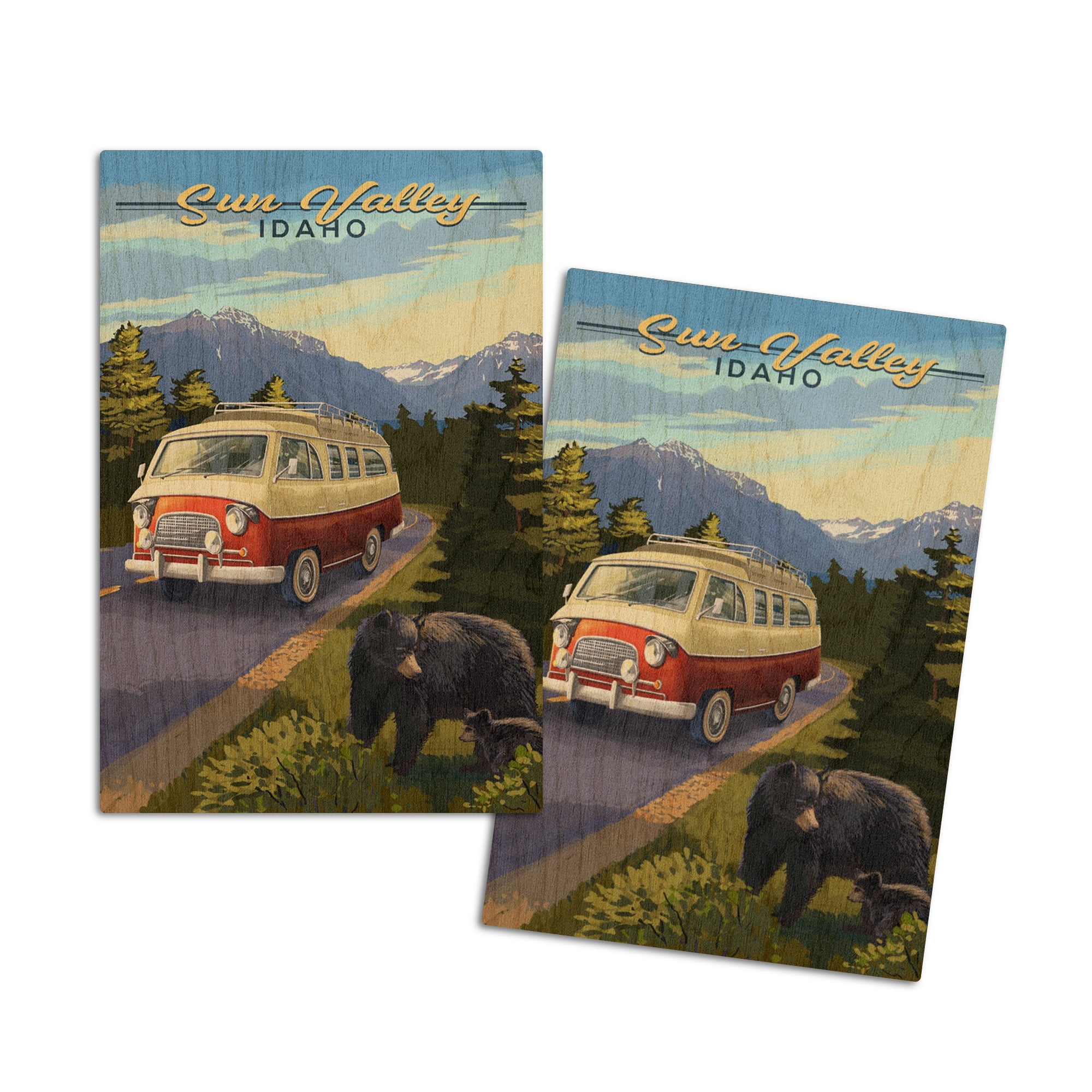 Sun Valley, Idaho, Camper Van and Wildlife (4x6 Birch Wood Postcards, 2 ...