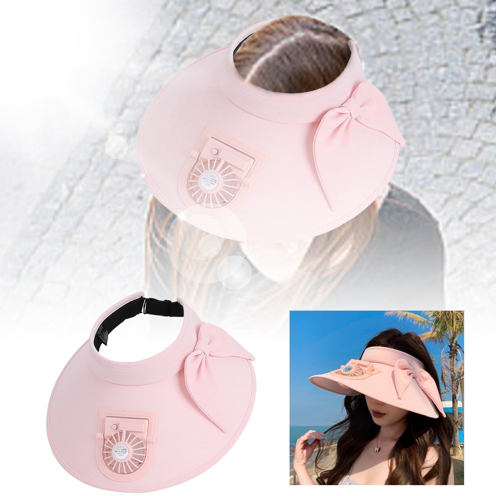 Sun Visor Hat with USB Fan - Wide Brim Sun Protection Visor for Women ...