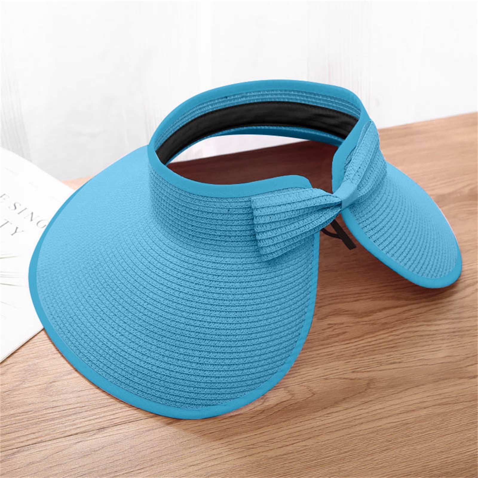 Sun Visor Hats For Women Wide Brim Straw Visors Womens Foldable Beach ...