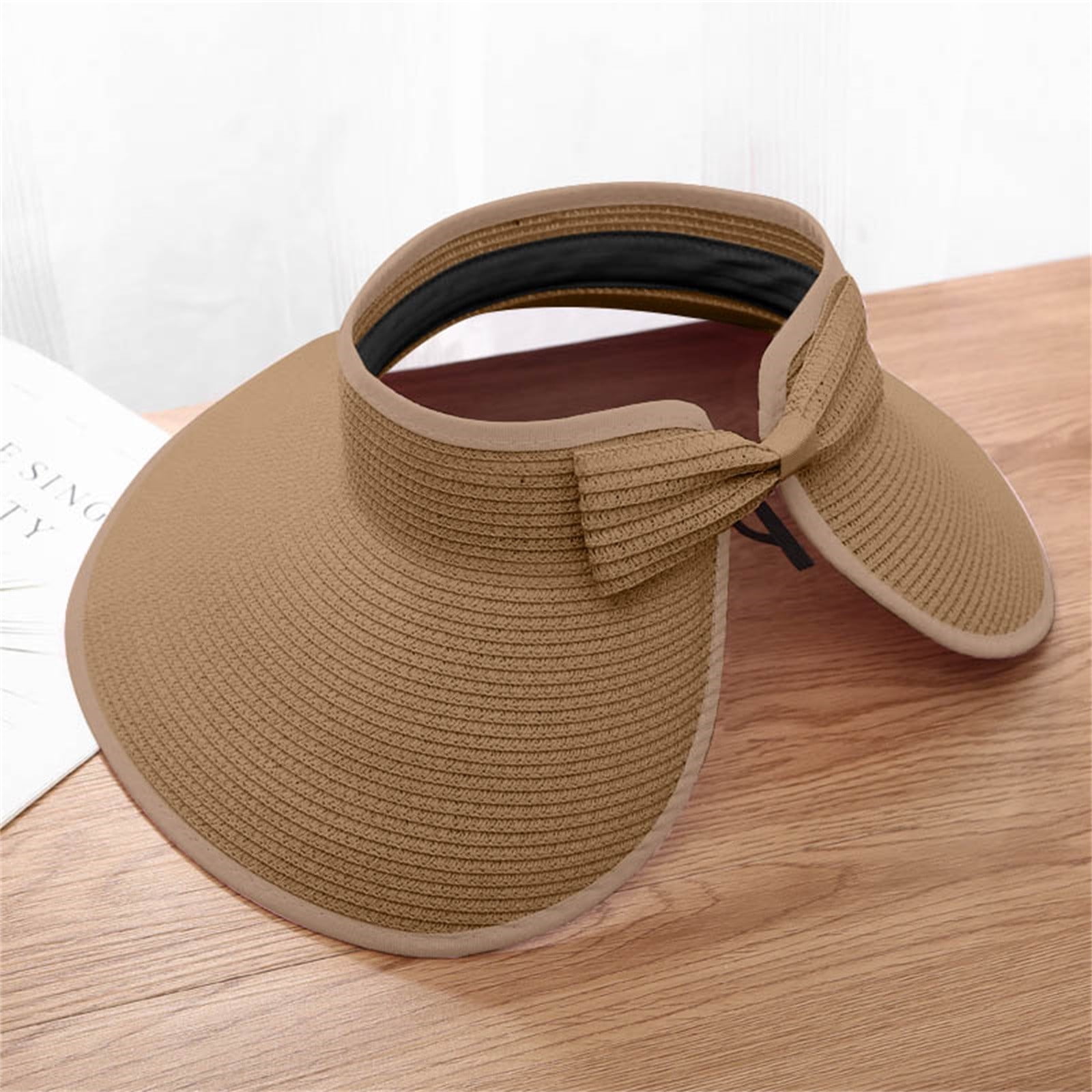 Sun Visor Hats For Women Wide Brim Straw Visors Womens Foldable Beach ...