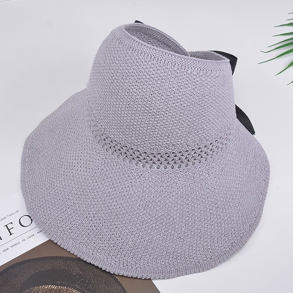 Sun Visor Hats Women Large Brim Summer Uv Protection Beach Cap Gray