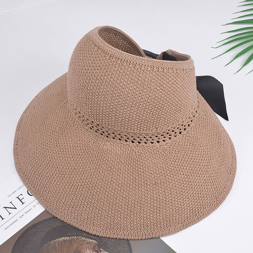 Sun Visor Hats Women Large Brim Summer Uv Protection Beach Cap Khaki