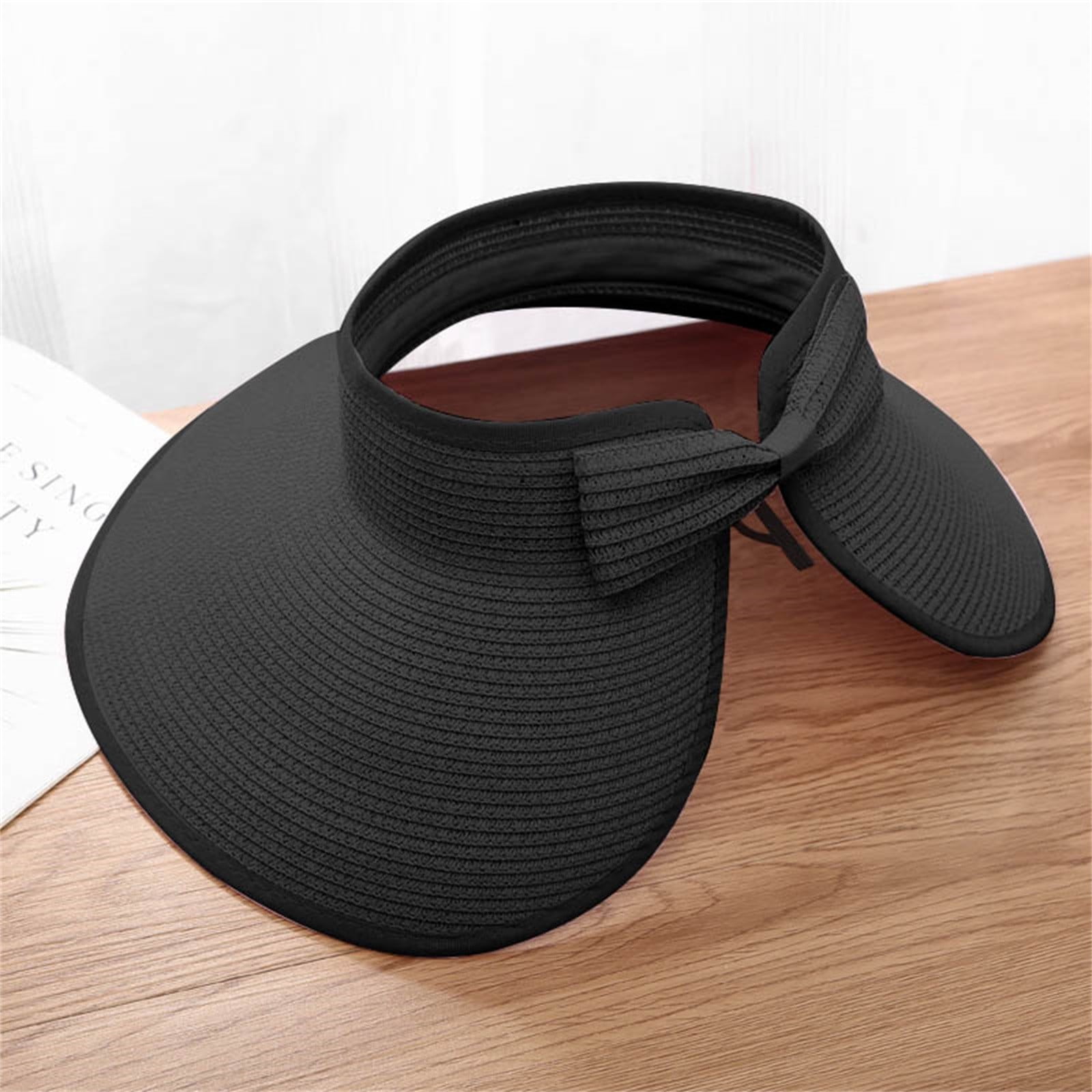 Sun Visor Hats For Women Wide Brim Straw Visors Womens Foldable Beach ...